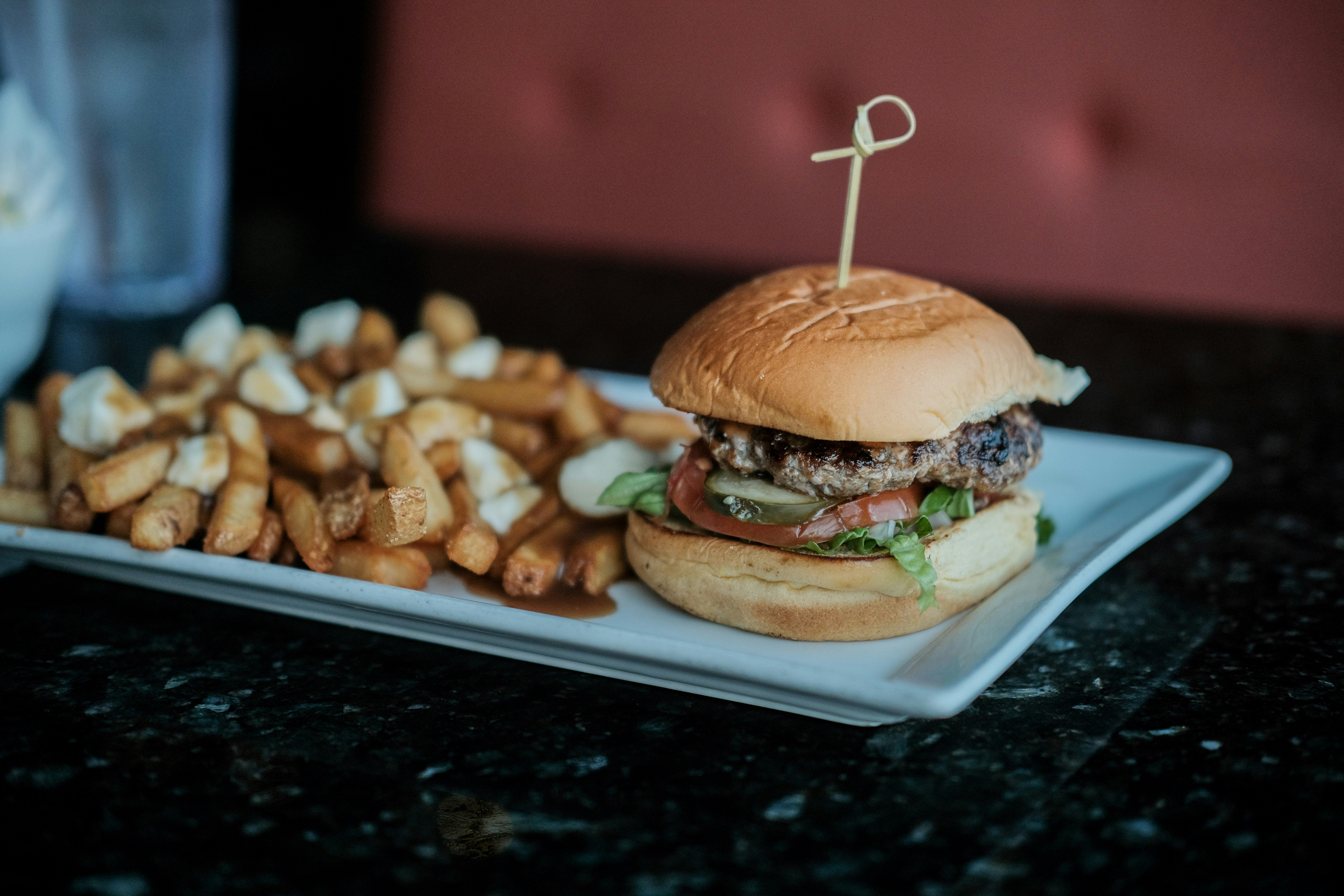 Juicy Burger on a Plate with Crispy Fries