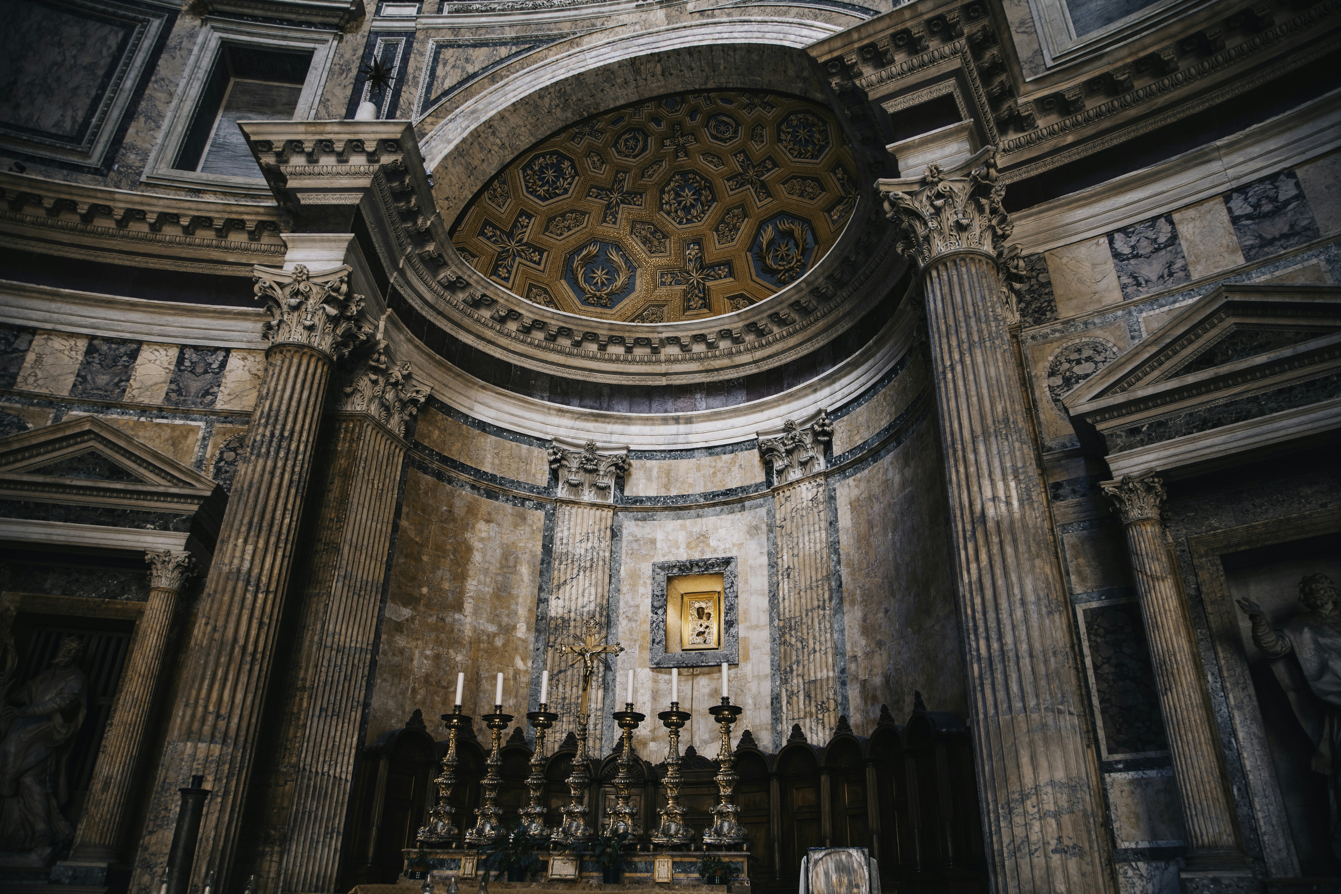 Archways of Light: Baroque Interior with Altar Lanterns