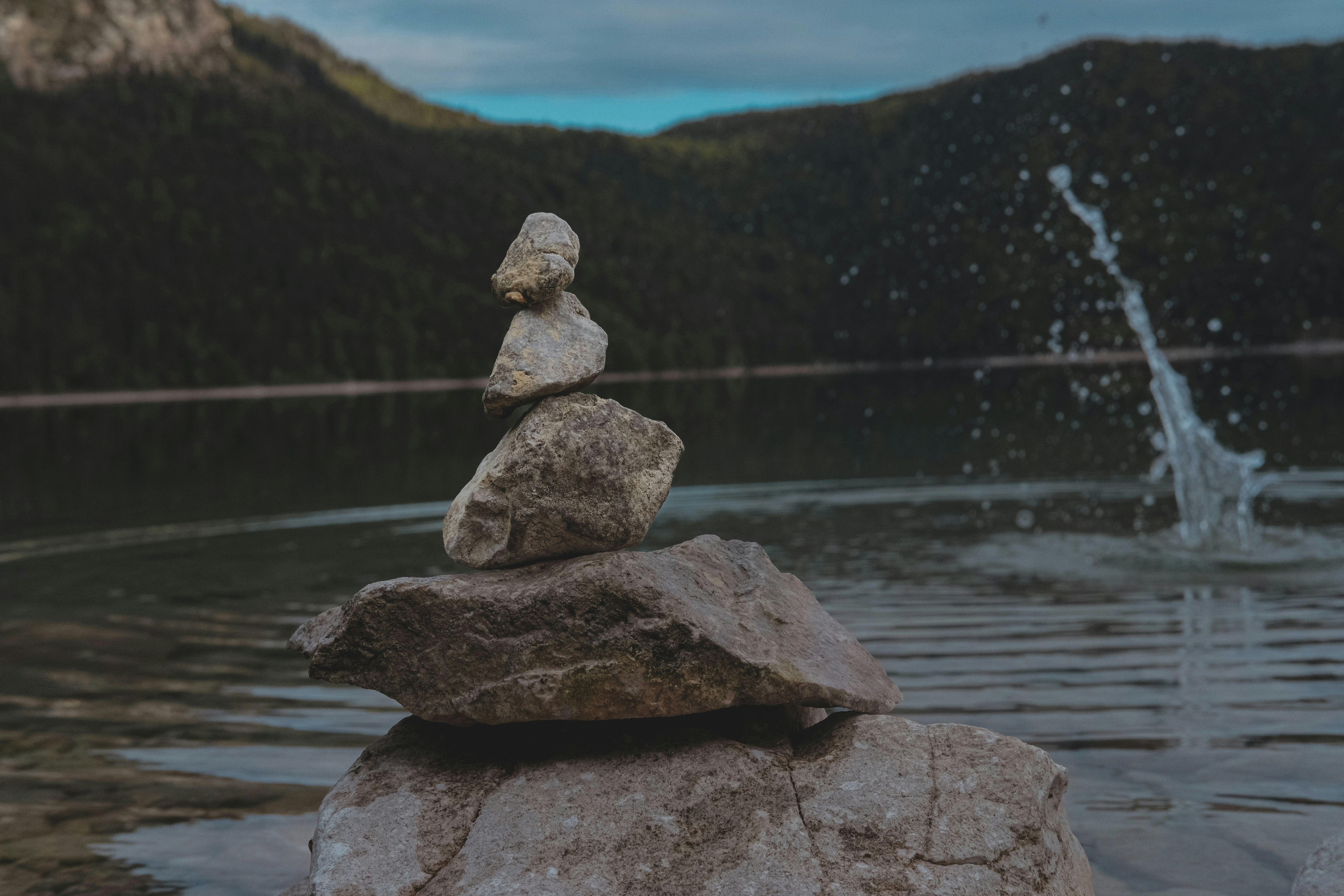 Stone Balance on a Quiet Lake