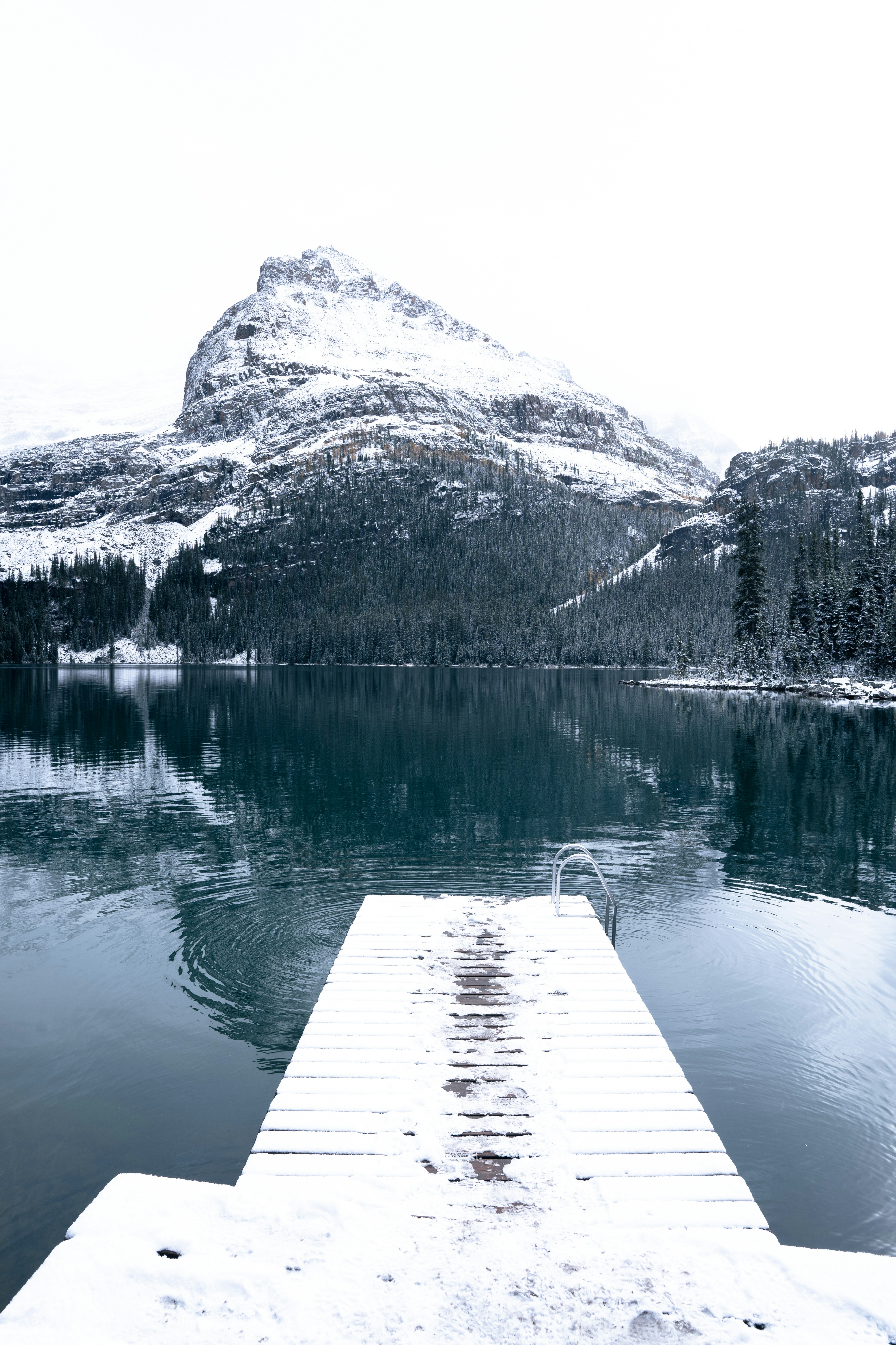 Snow-Capped Peak Over a Tranquil Lake