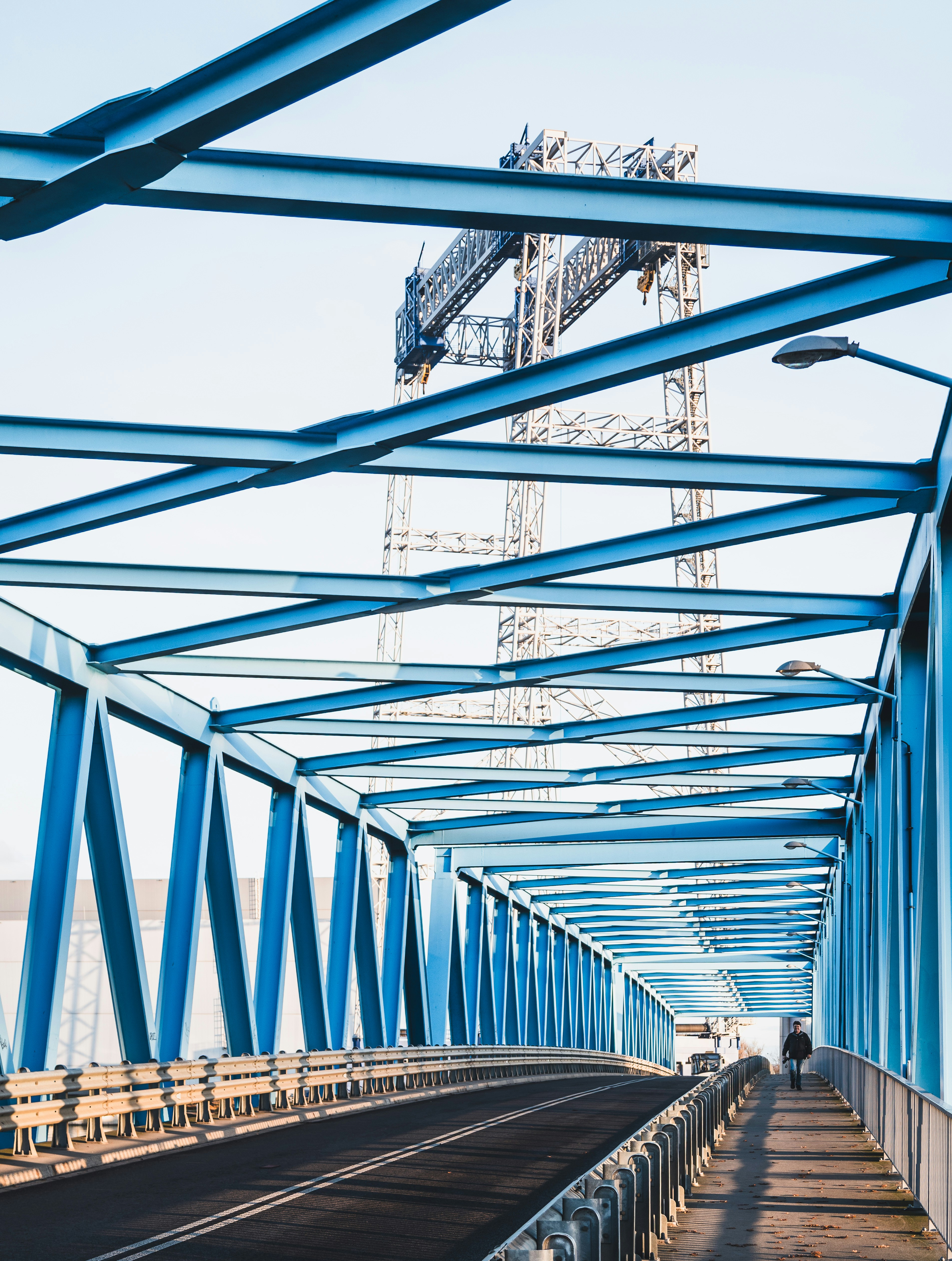 Blue Span: A Quiet Walk Across an Industrial Skybridge