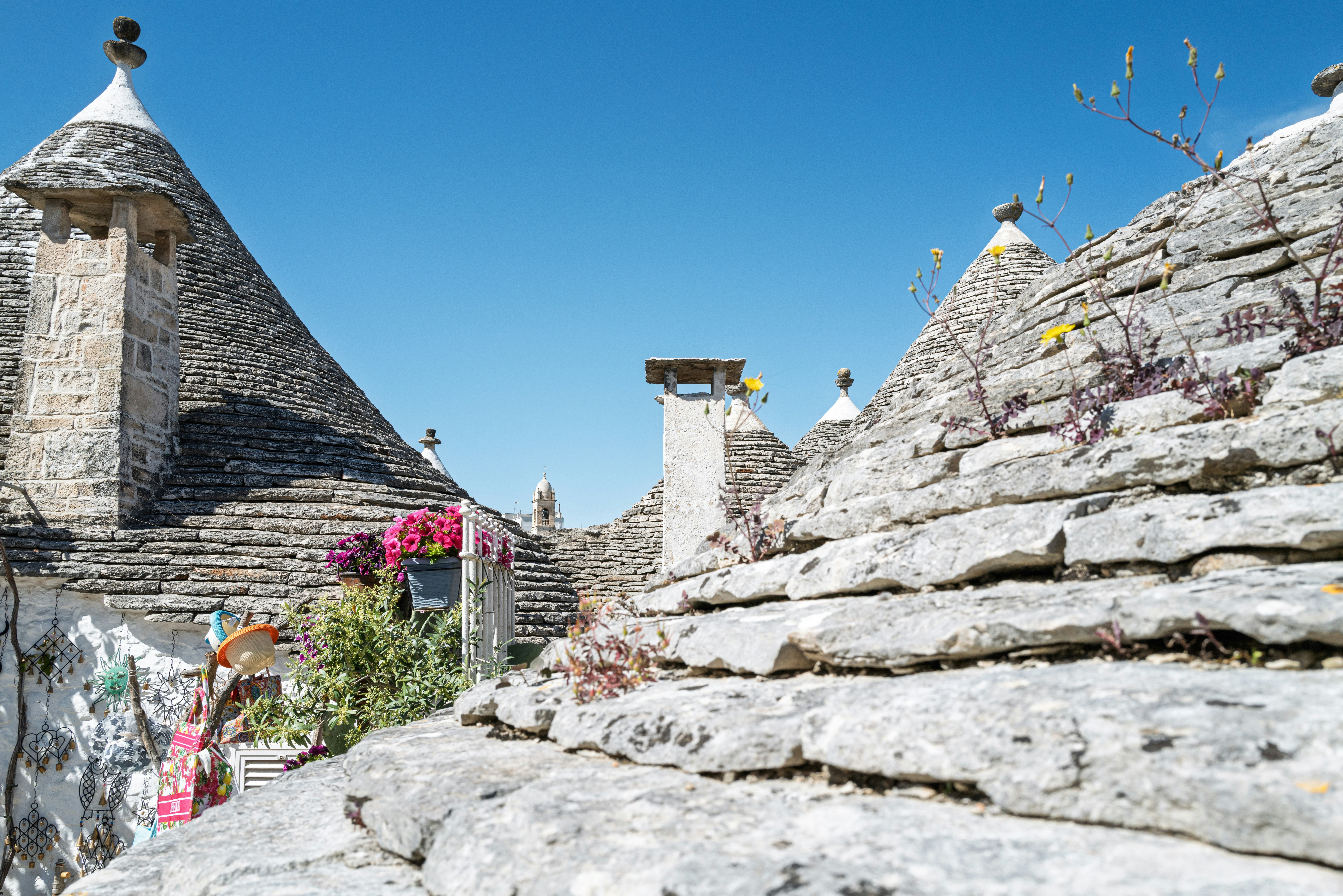 Stone Roofscape under a Clear Blue Sky