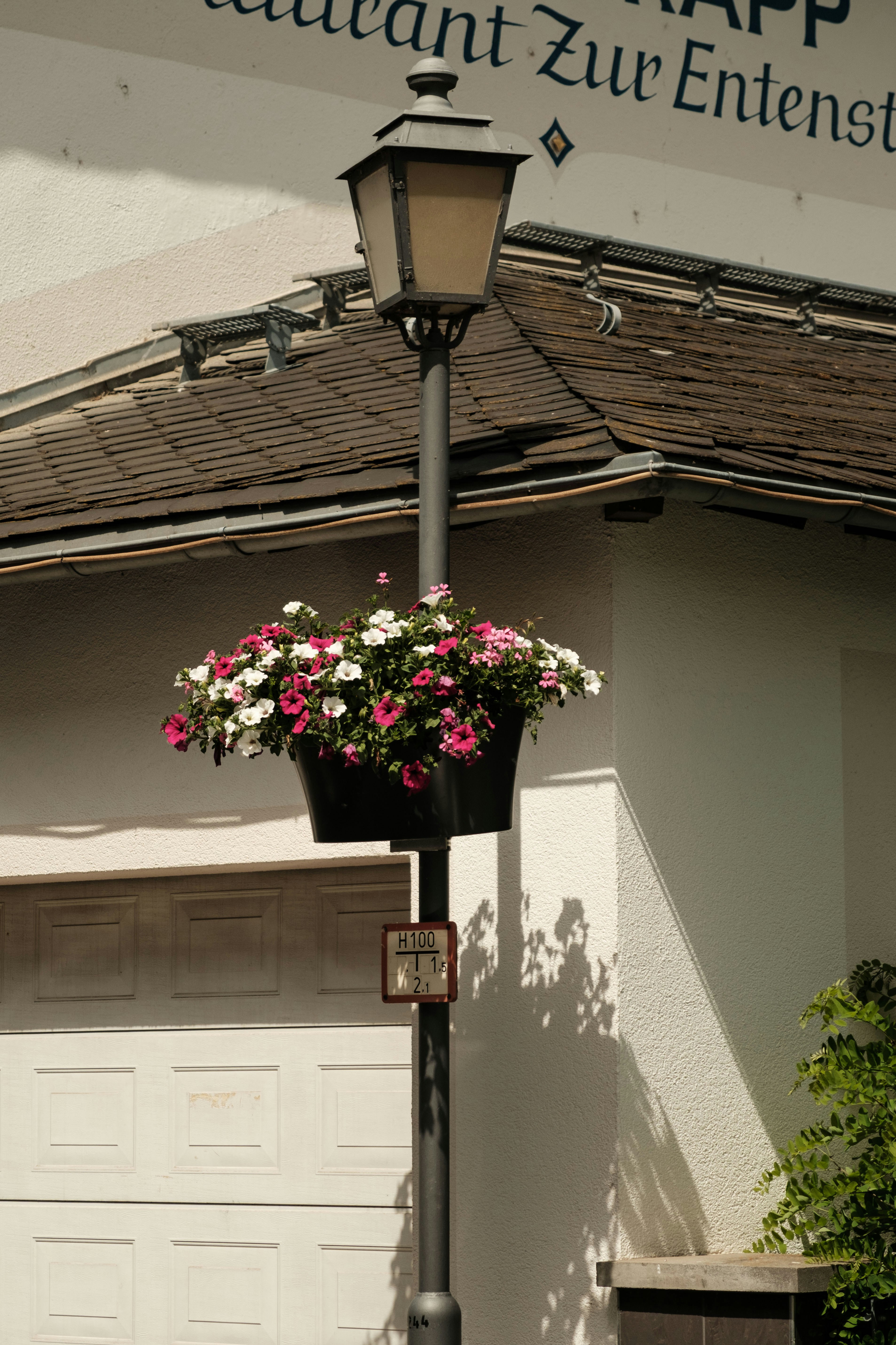 Pedestal Lantern and Flower Bow: A Quiet Street Lamp Scene