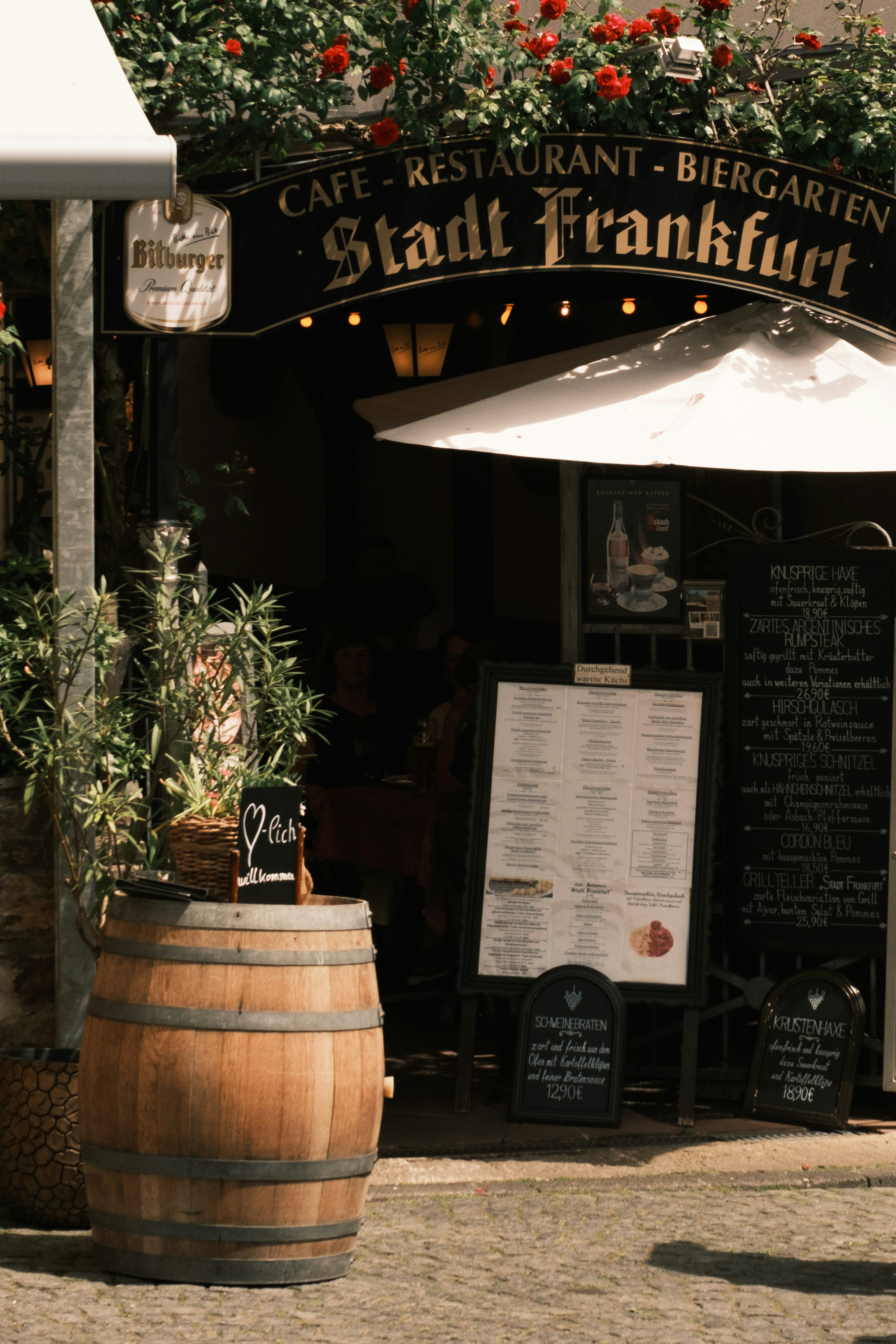 Streetside Café Signage and Barrel Front