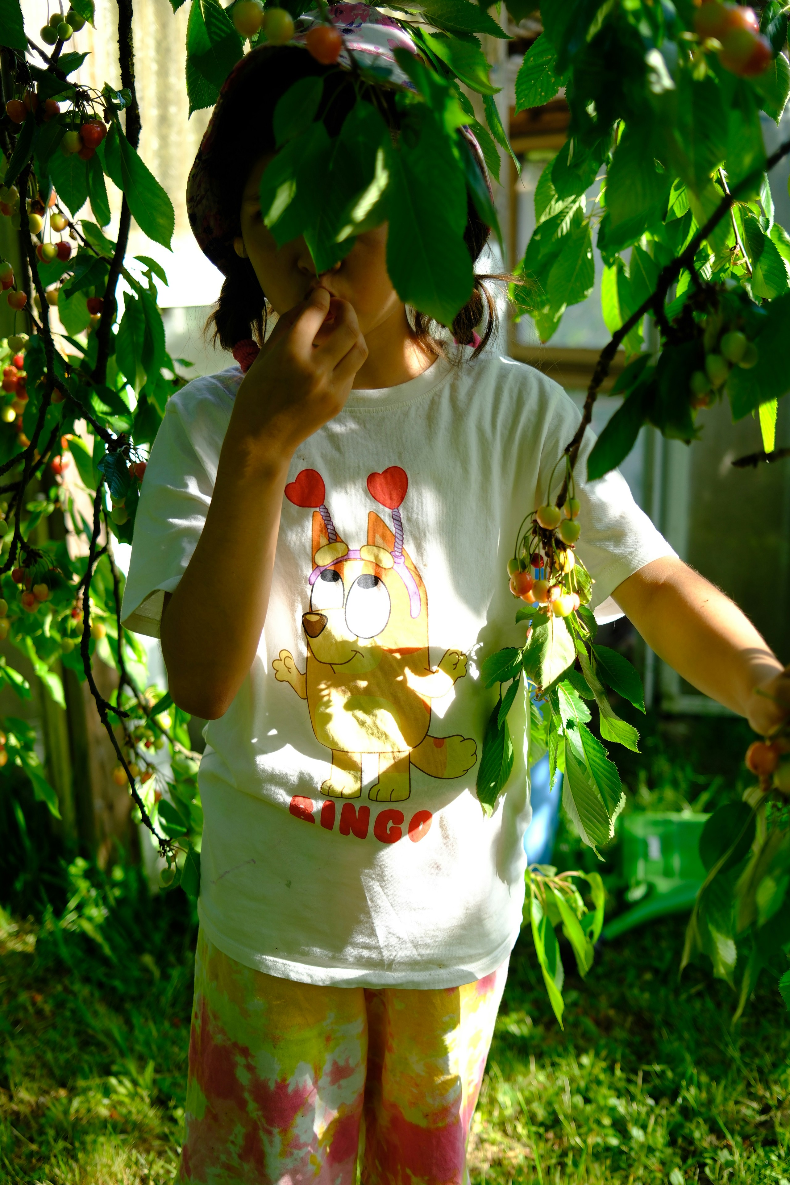 Hidden Smile Through Leaves: A Child in the Orchard