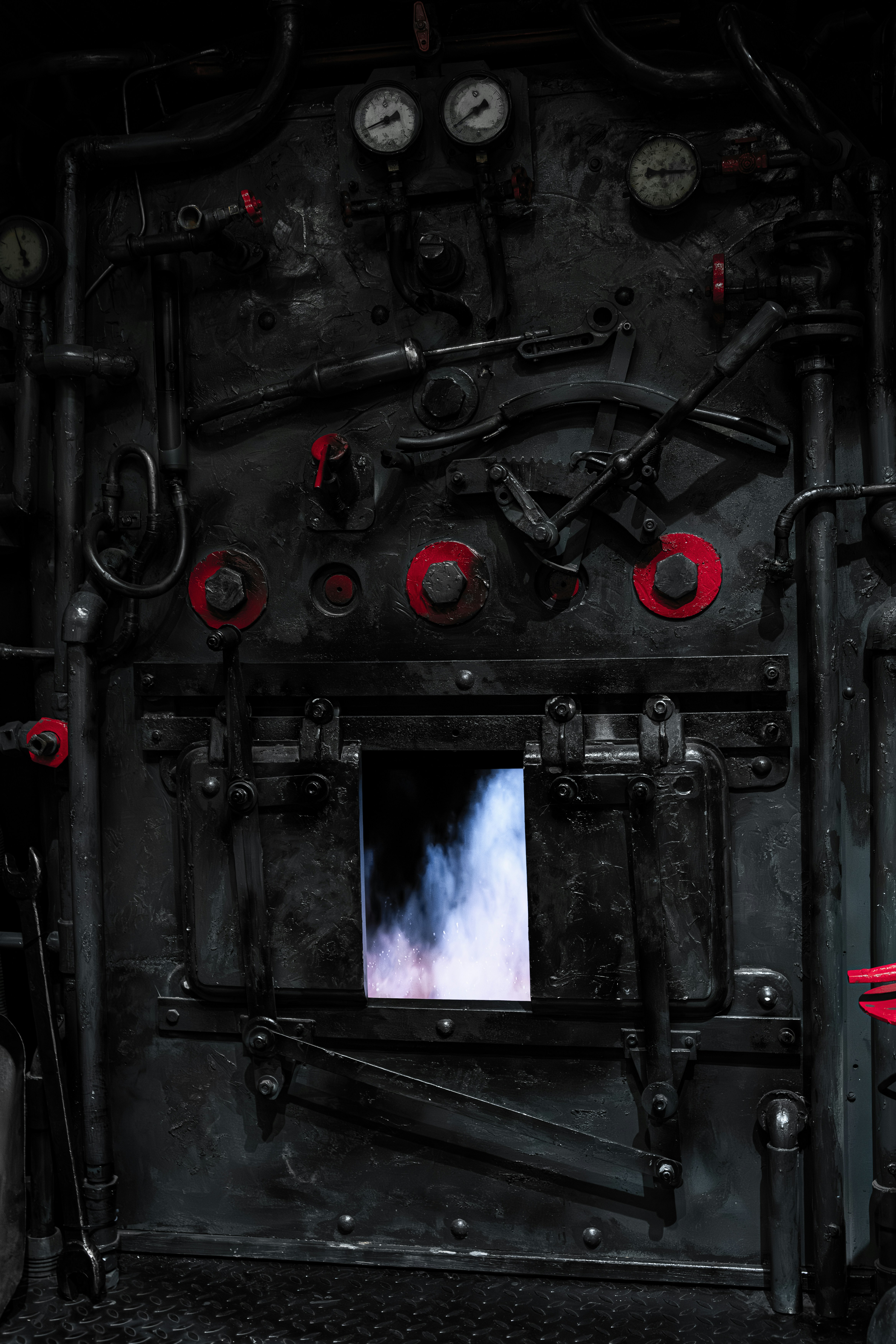 Industrial Window: A Sliver of Sky in a Dark Mechanized Chamber