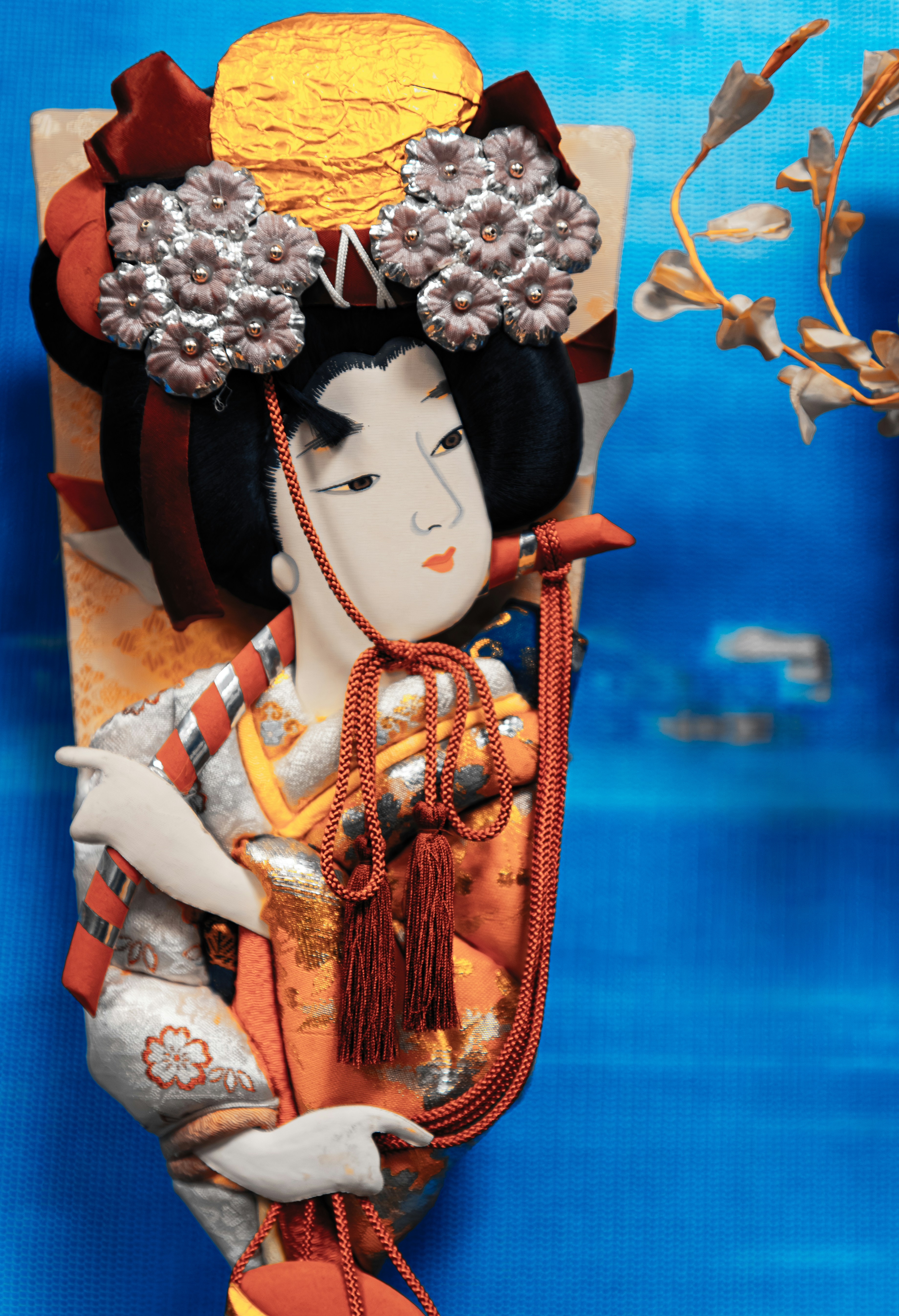 Geisha Marionette in Vivid Blue Backdrop