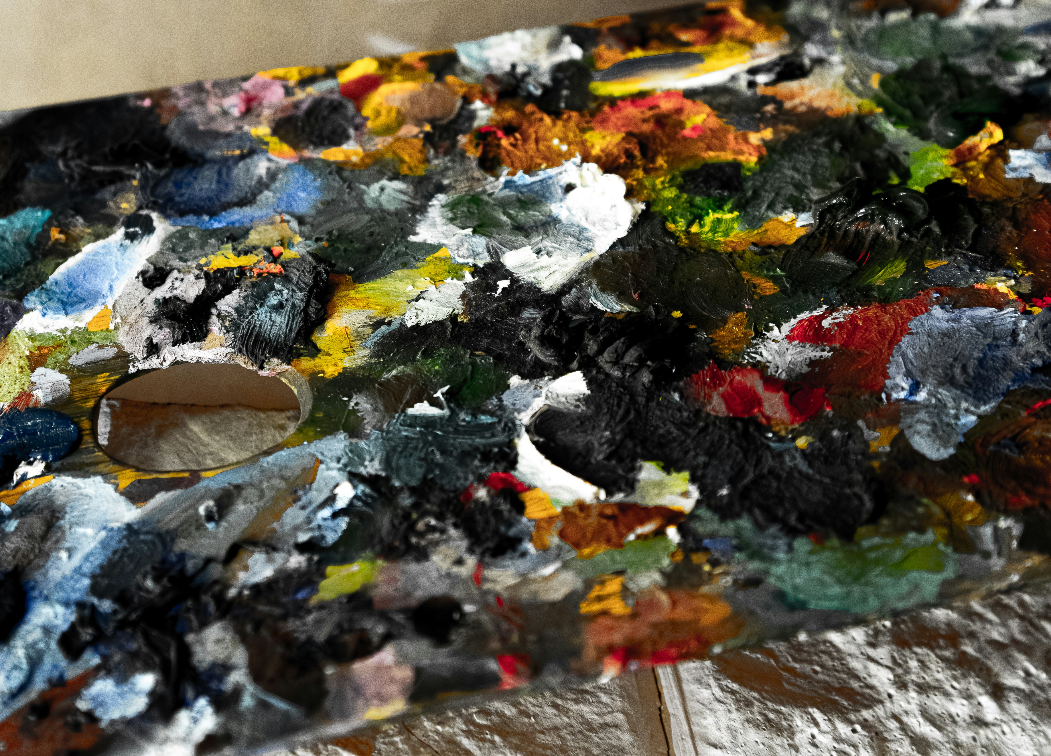 Palette Portrait: A Painter’s Palette in a Tangle of Pigments