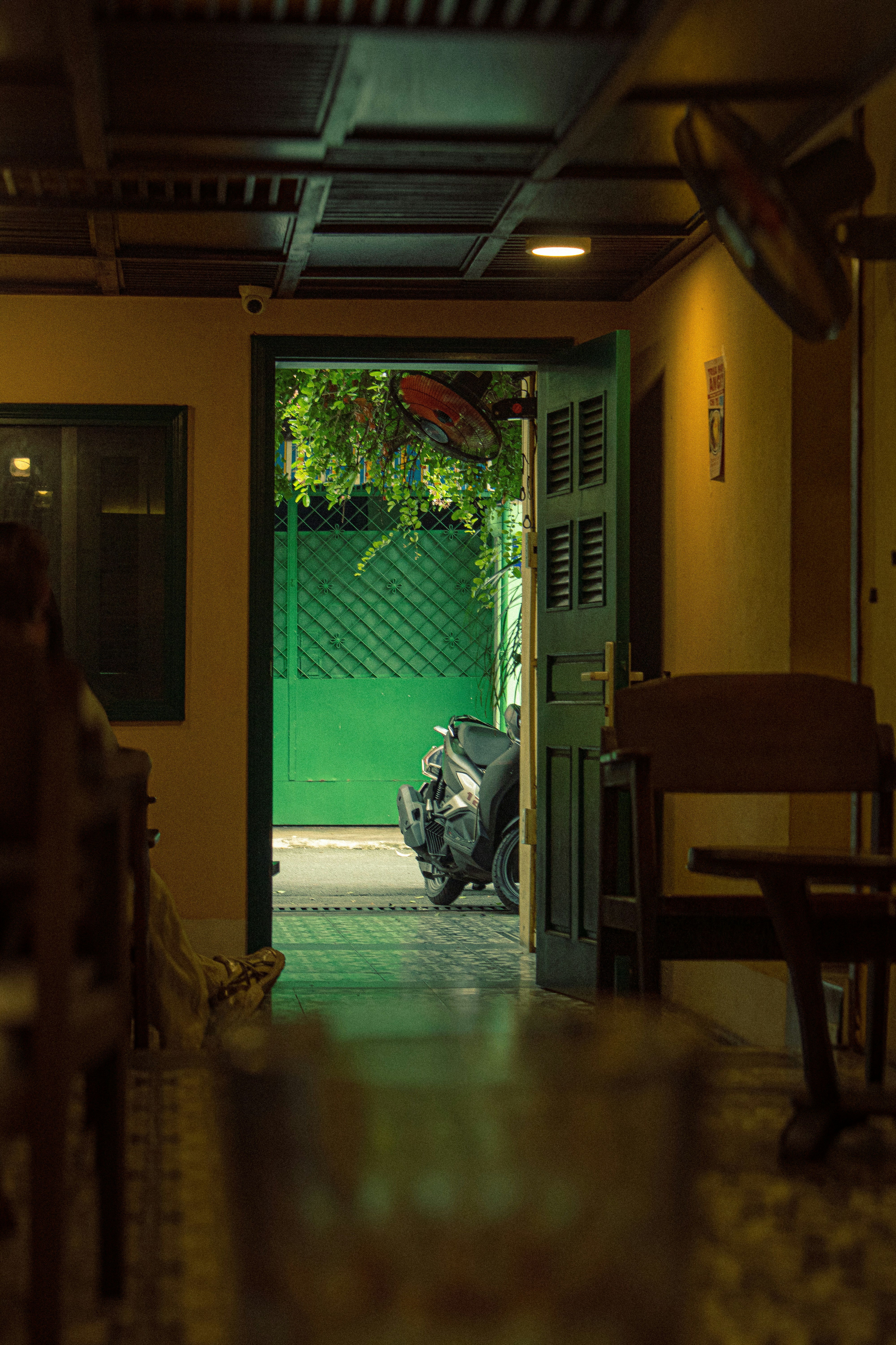 Green Gate, Open Door: A Quiet Street View Beyond the Café