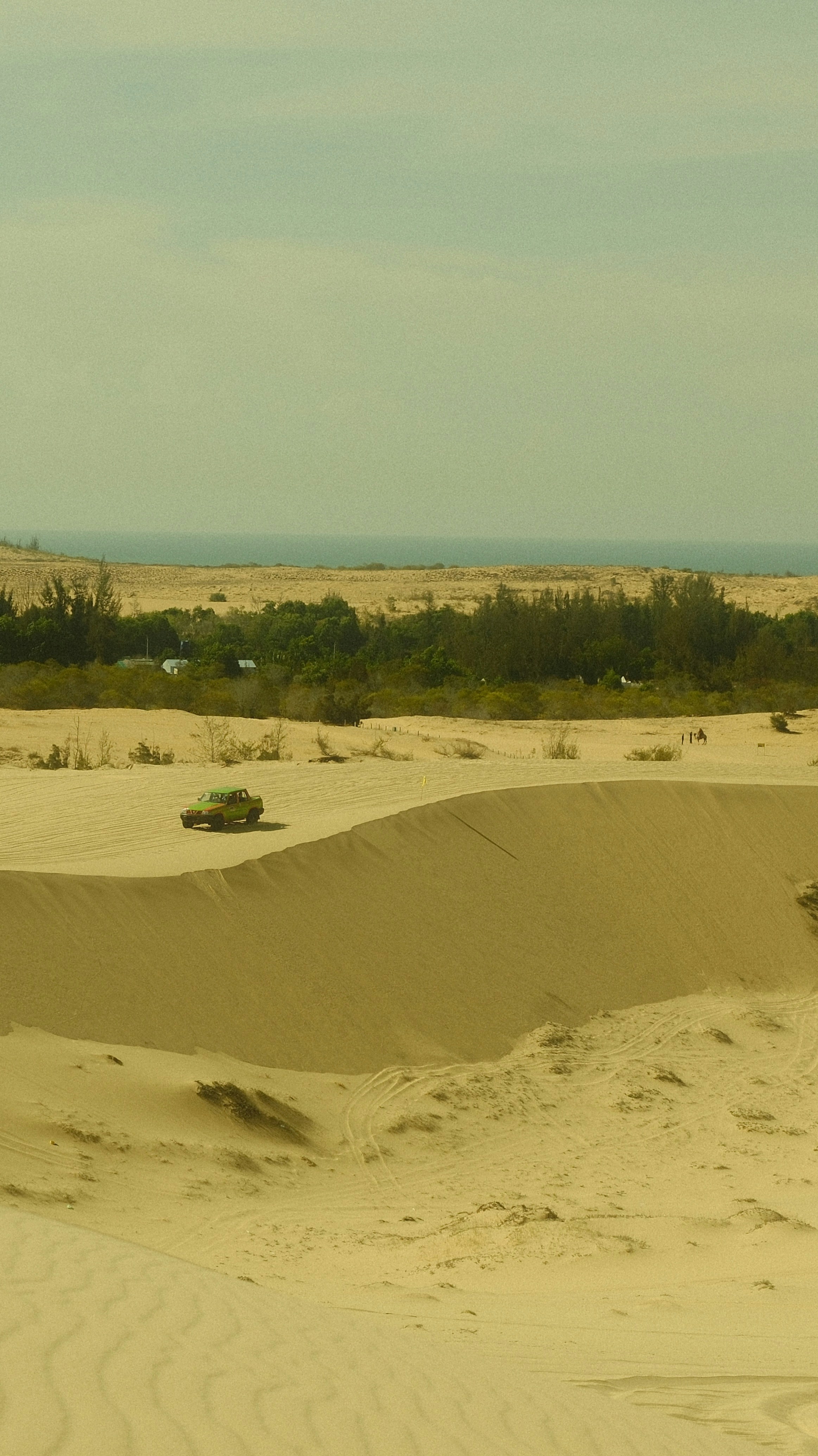 Green Vehicle Conquers Golden Dunes
