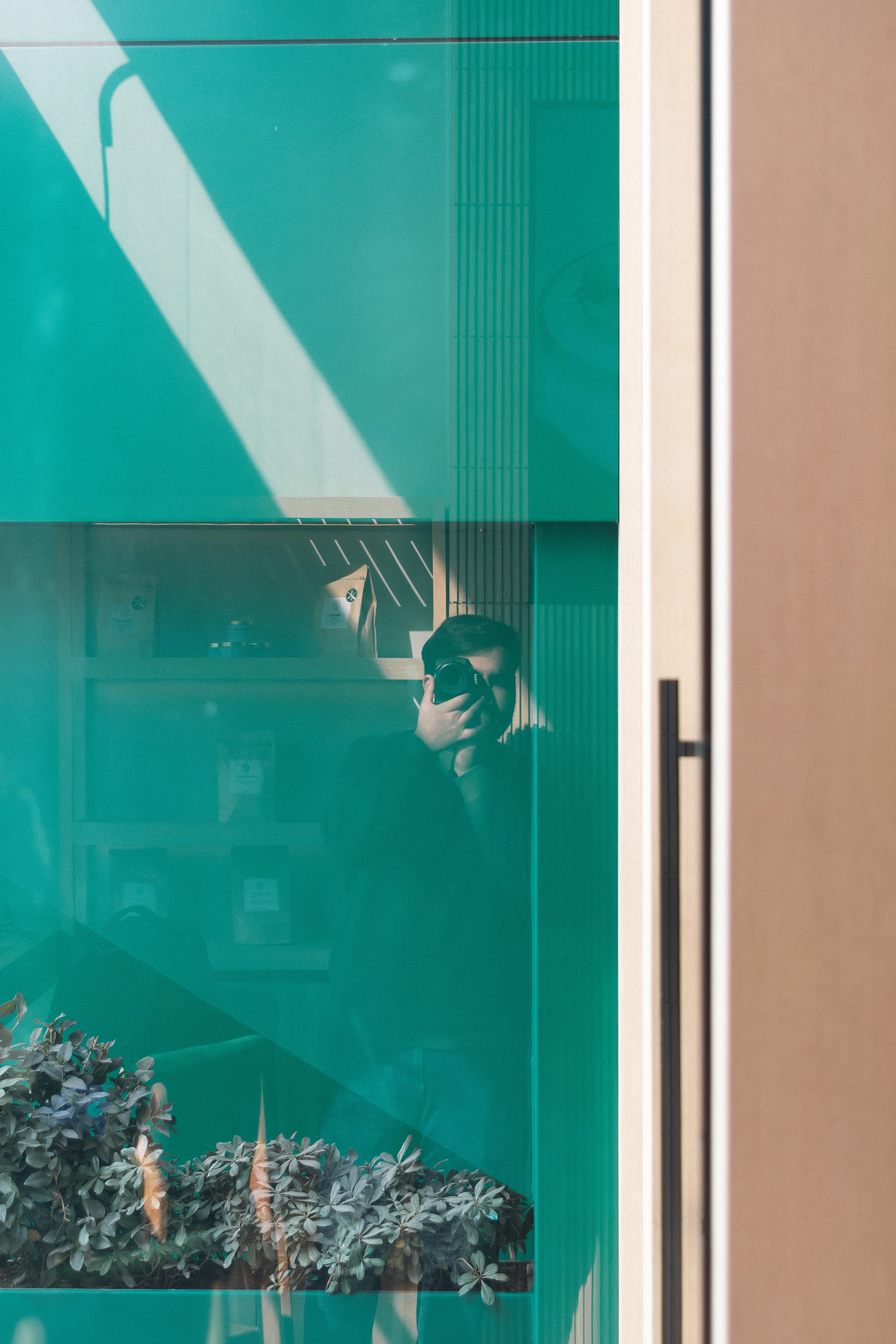 Glass Reflection, Quiet Image: A Self-Portrait in Turquoise Window