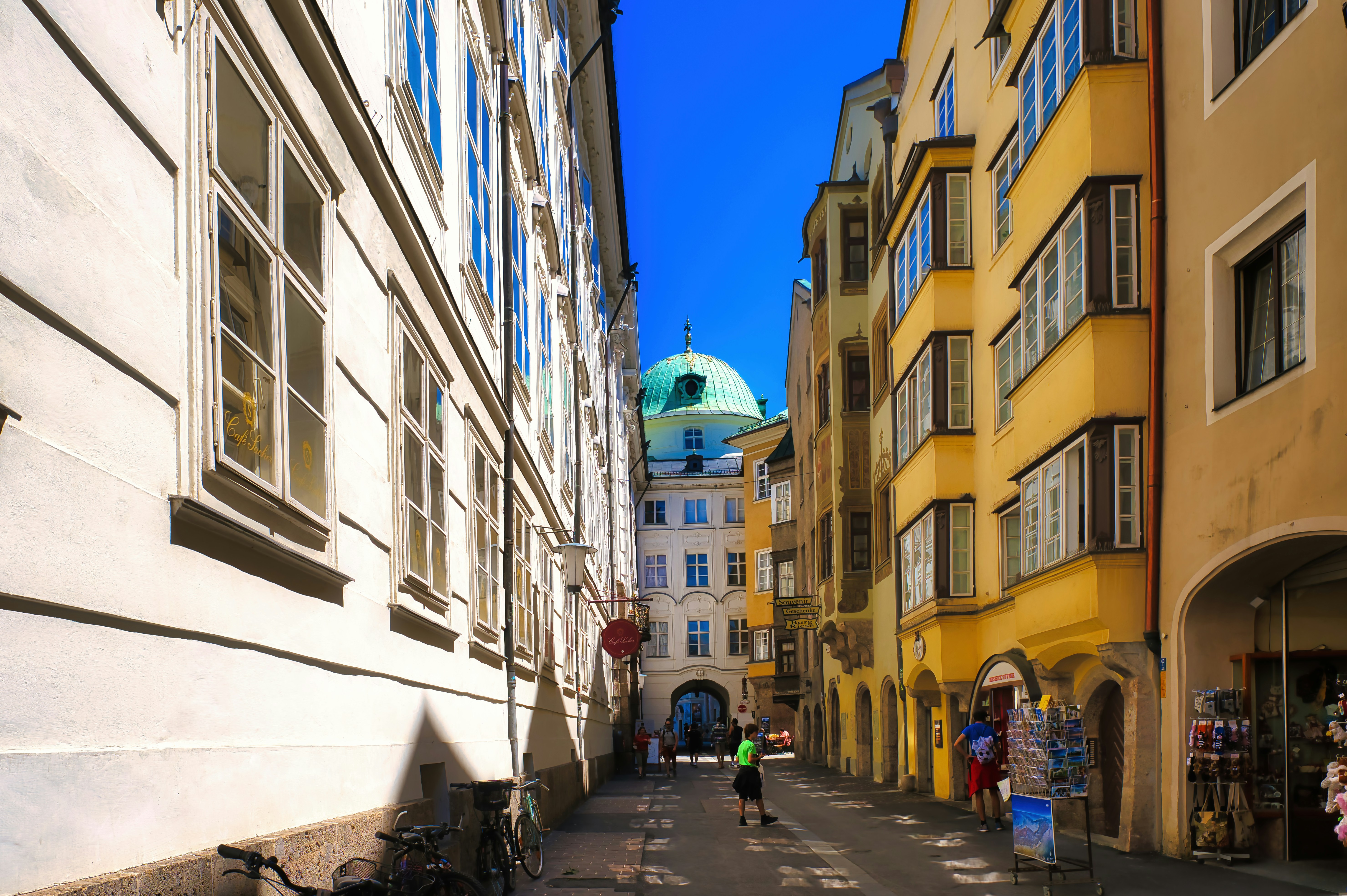 Cobbled Street to a Turquoise Roofed Dome