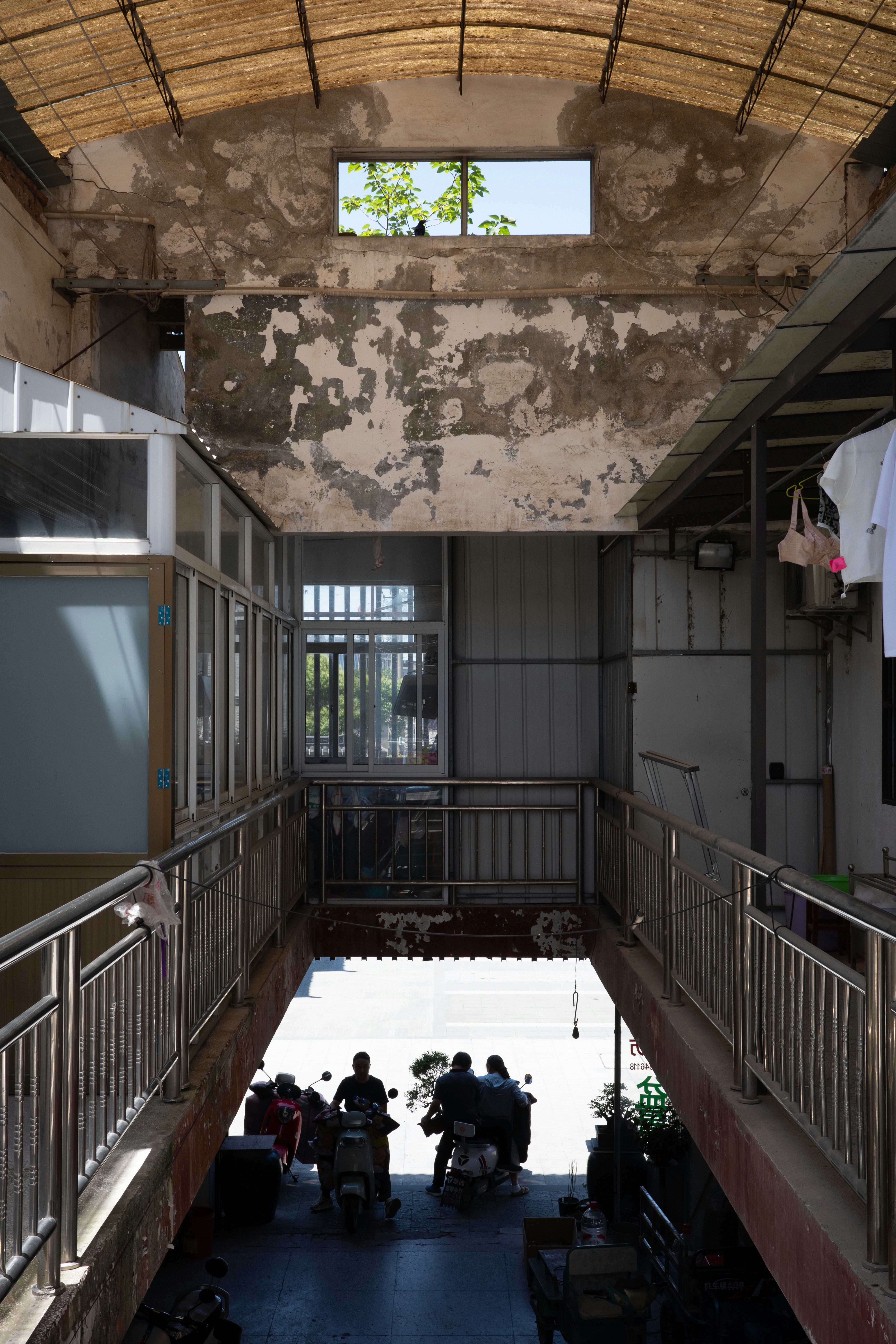 Sunlit Balcony Gazebo Over an Abandoned Hall