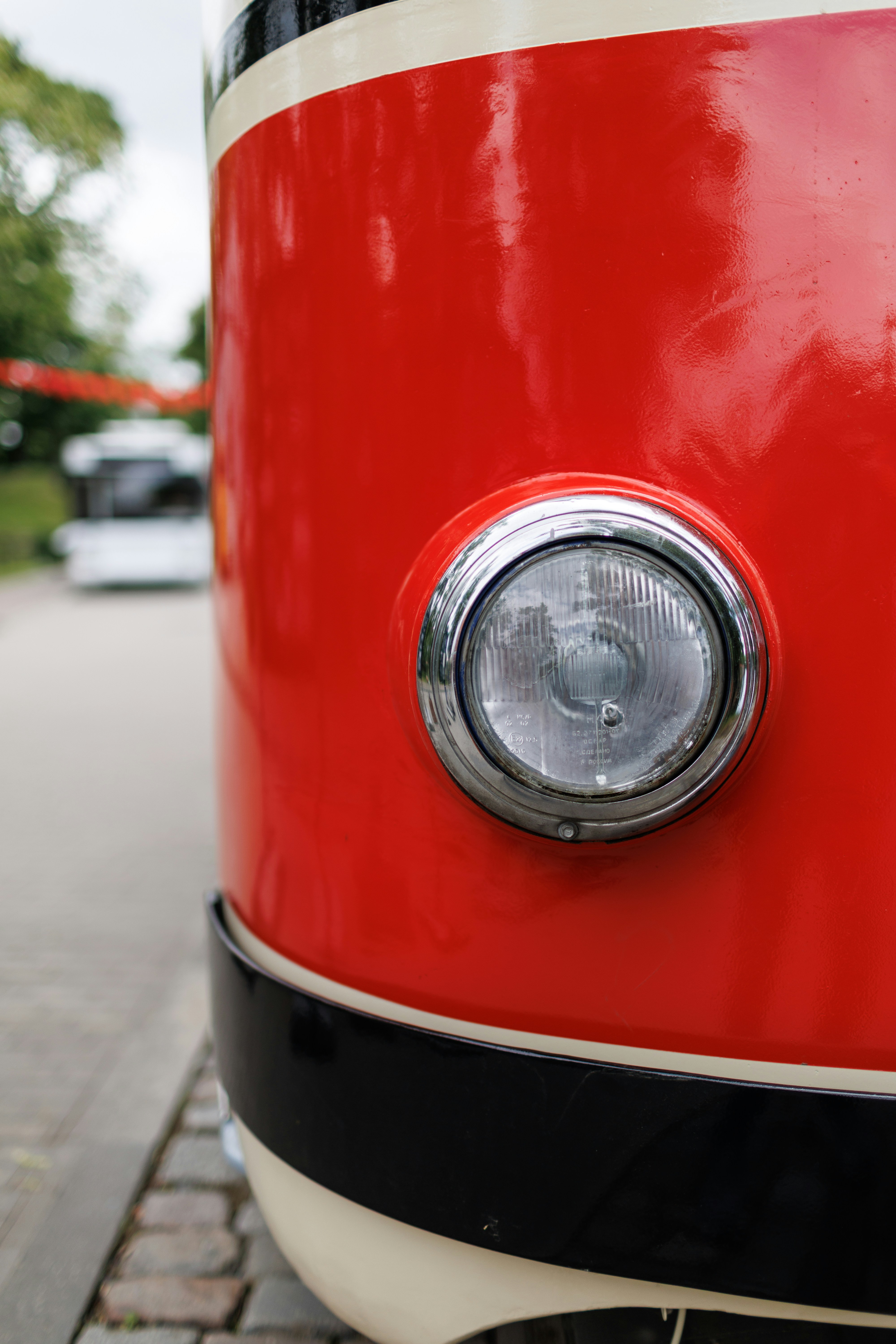 Red Front Light: The Closest Glance at a Vintage Vehicle's Face