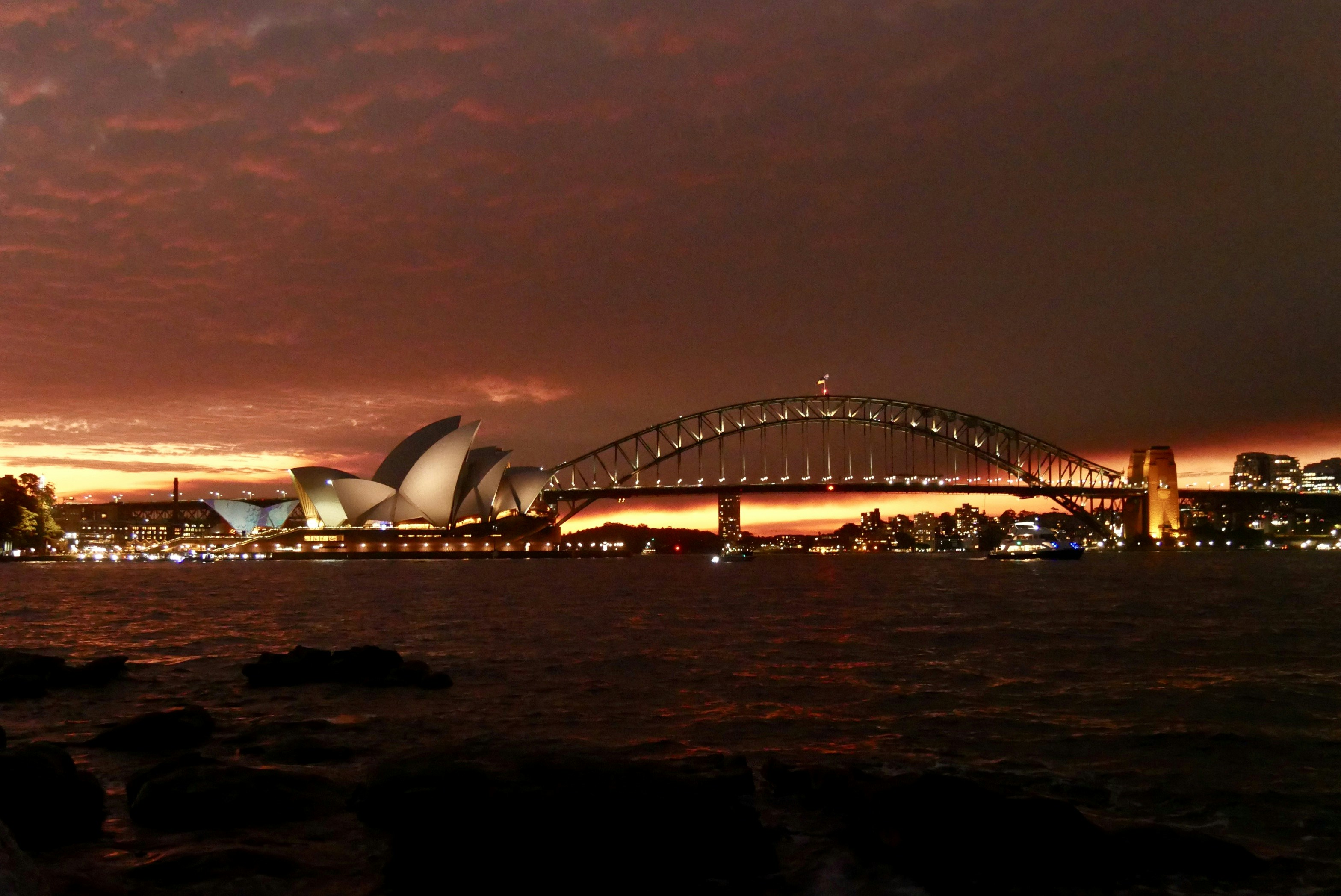 Harbor at Dusk: Sydney Opera House and Harbour Bridge Silhouettes