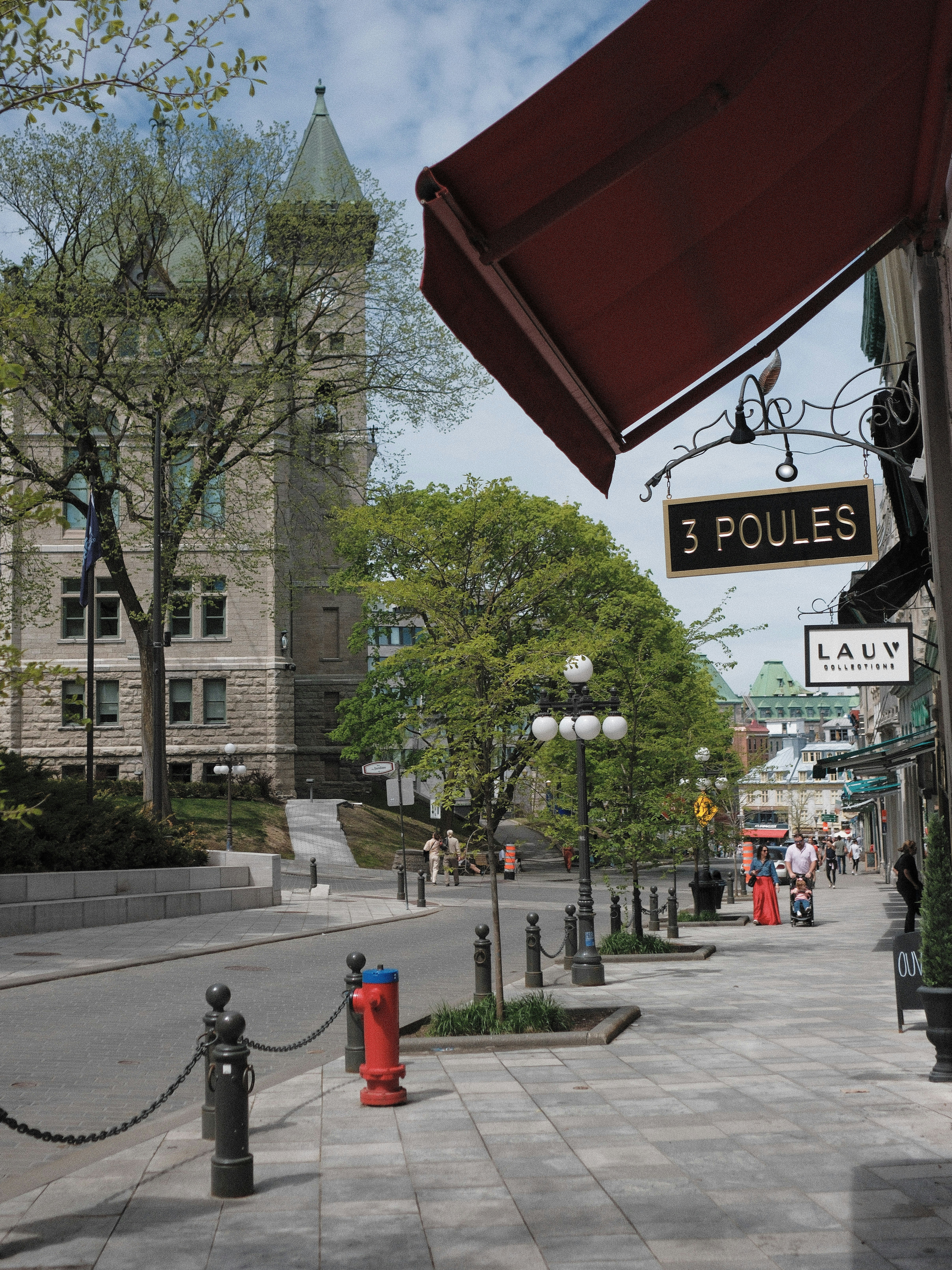 City Sign and Skyline: A Quiet Street Corner with Historic Architecture
