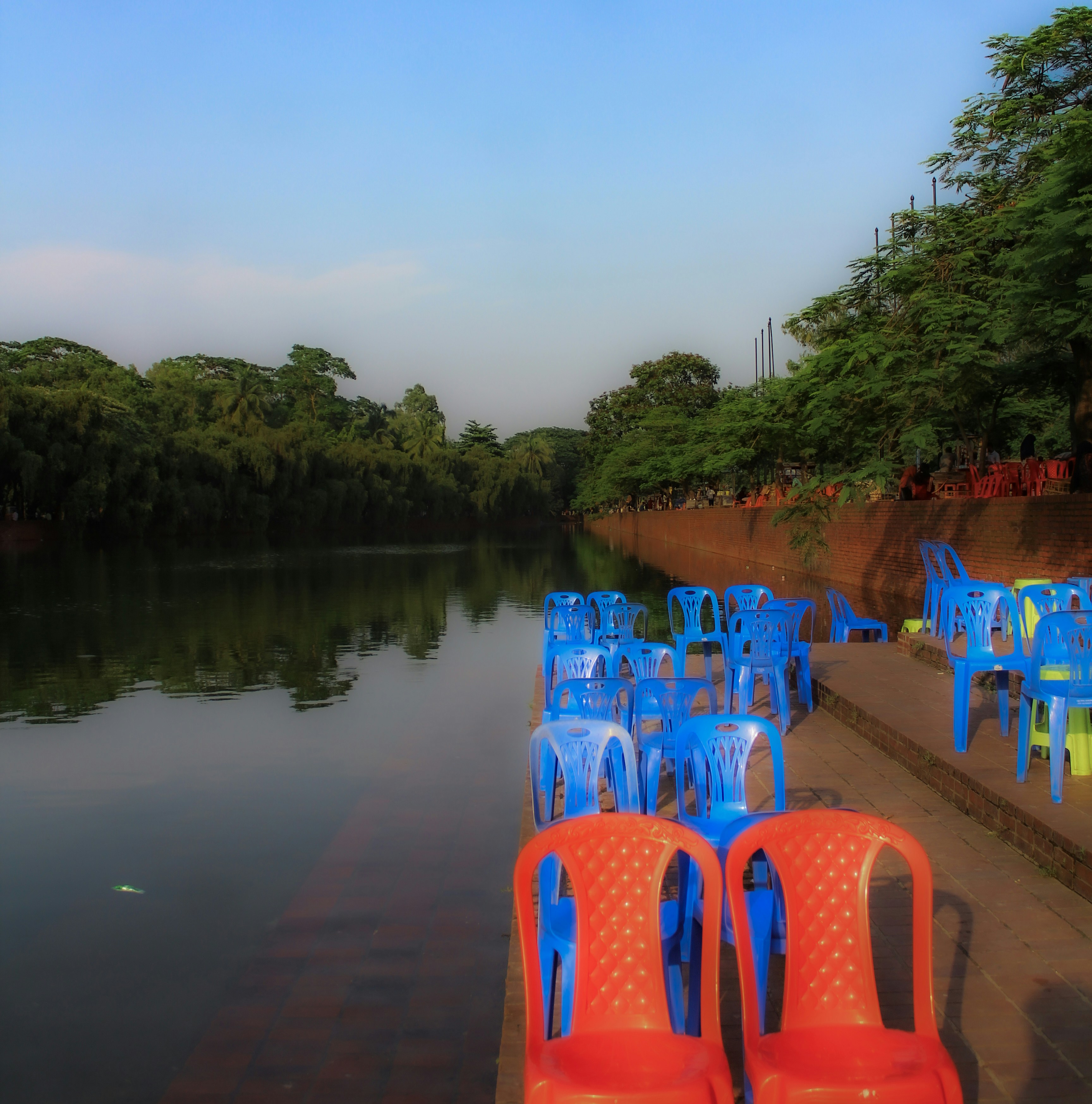Chairs by the Riverside: A Quiet Assembly Along the Bank