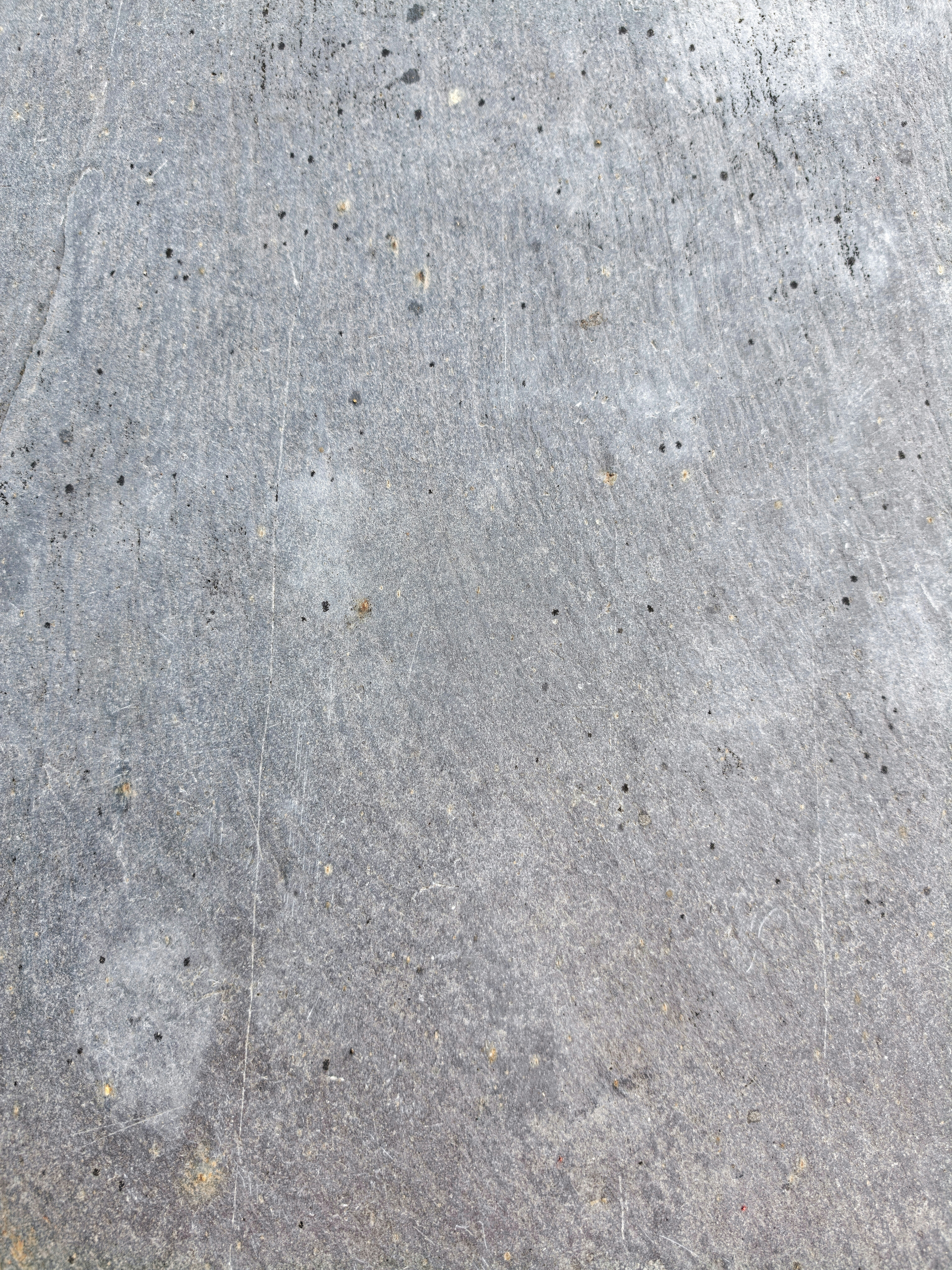 A textured grey concrete surface with small dark specks.