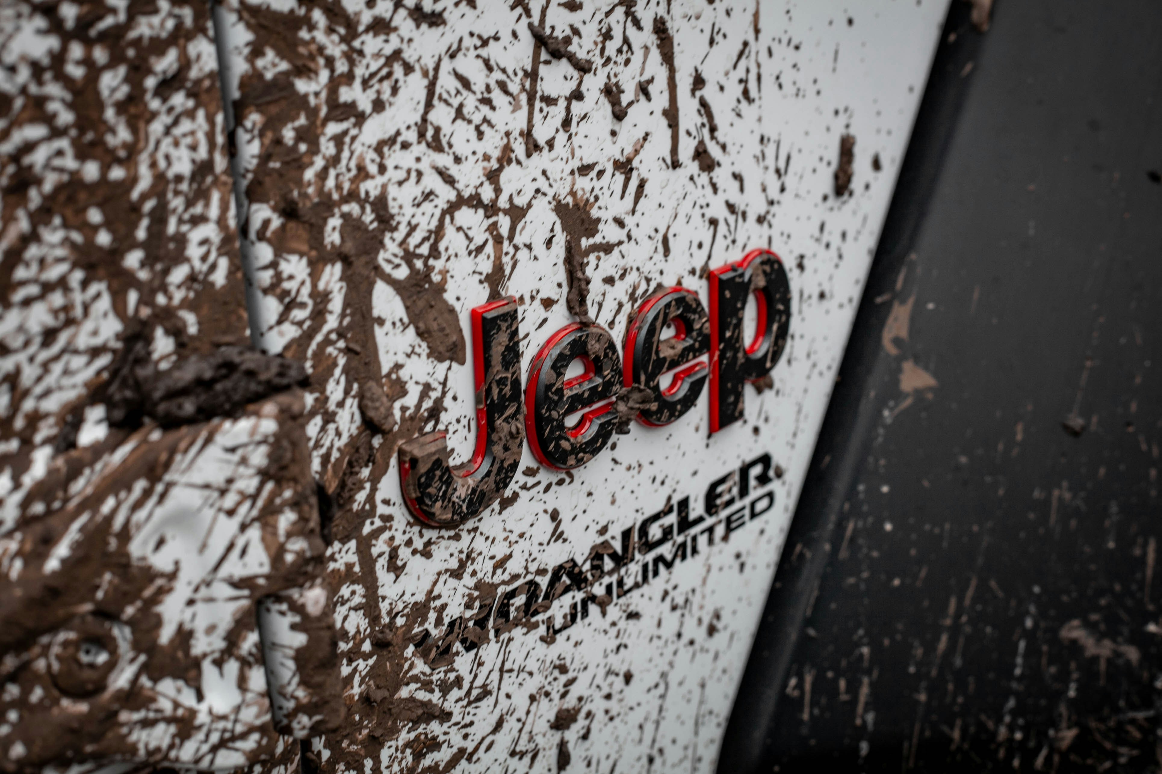 Mud-Splattered Jeep Wrangler Unlimited Clinging to the Trail