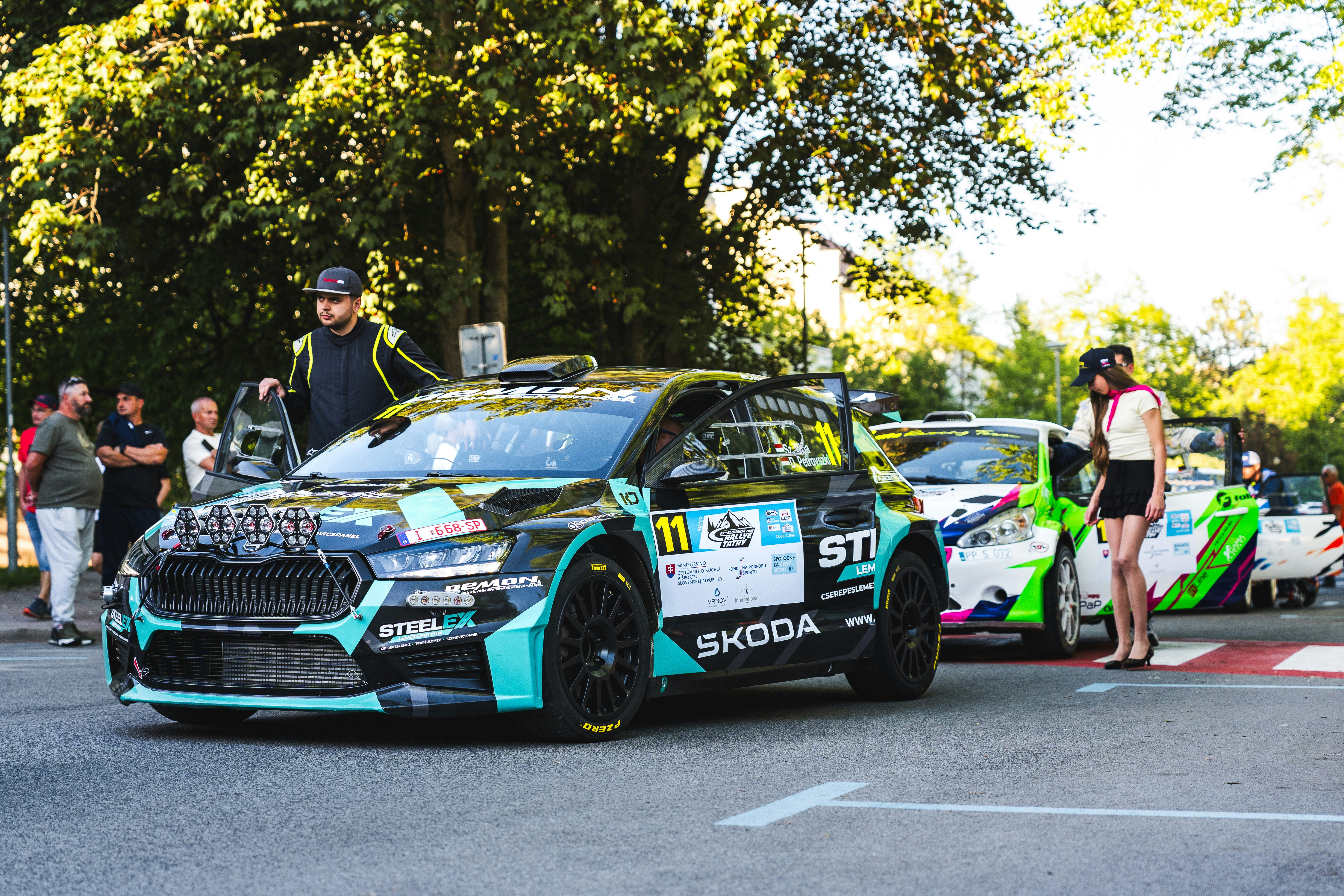 Skoda rally car at motorsport event.