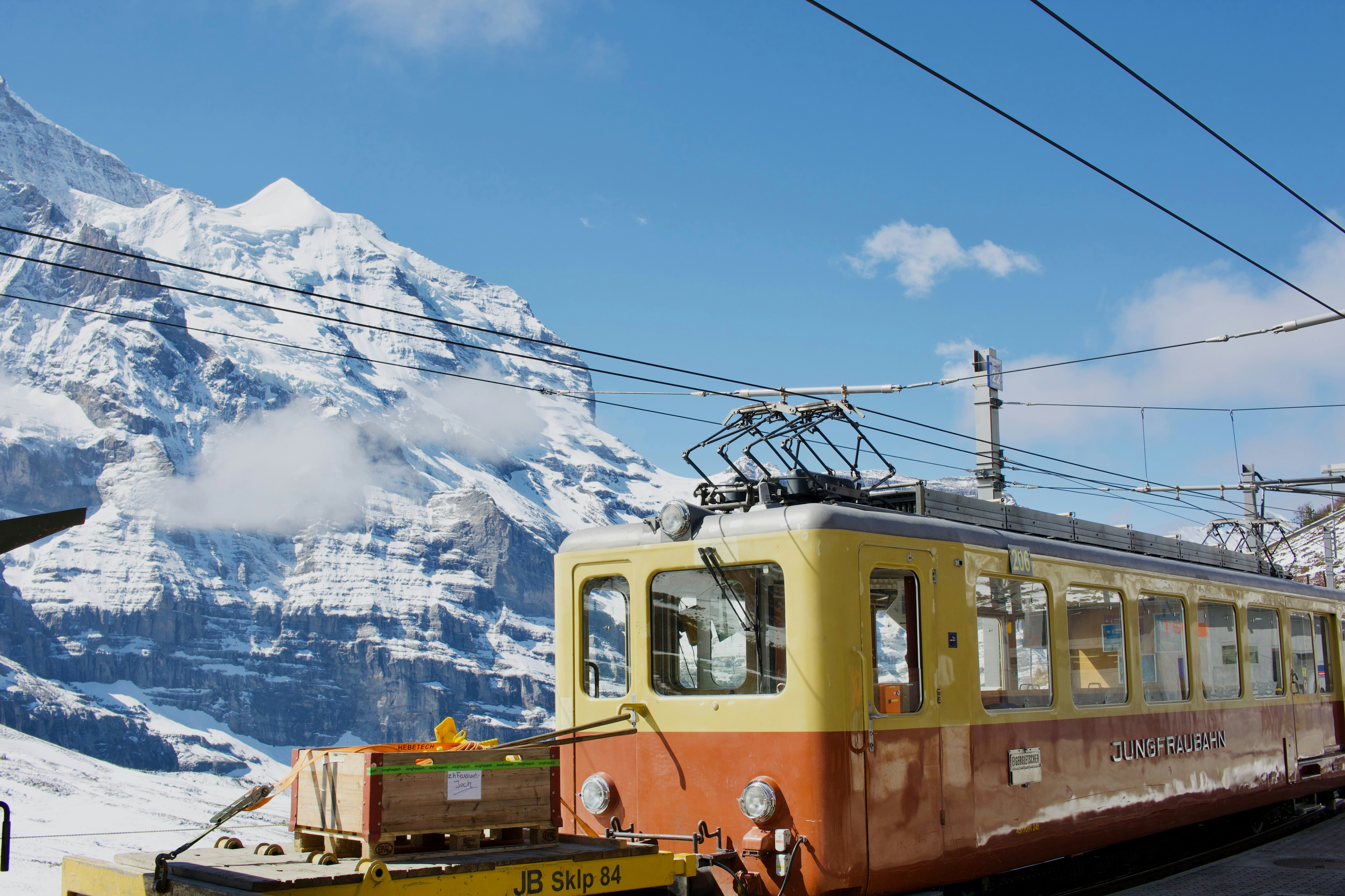 Swiss Alpine Tram Bracing the Snow-Capped Peaks