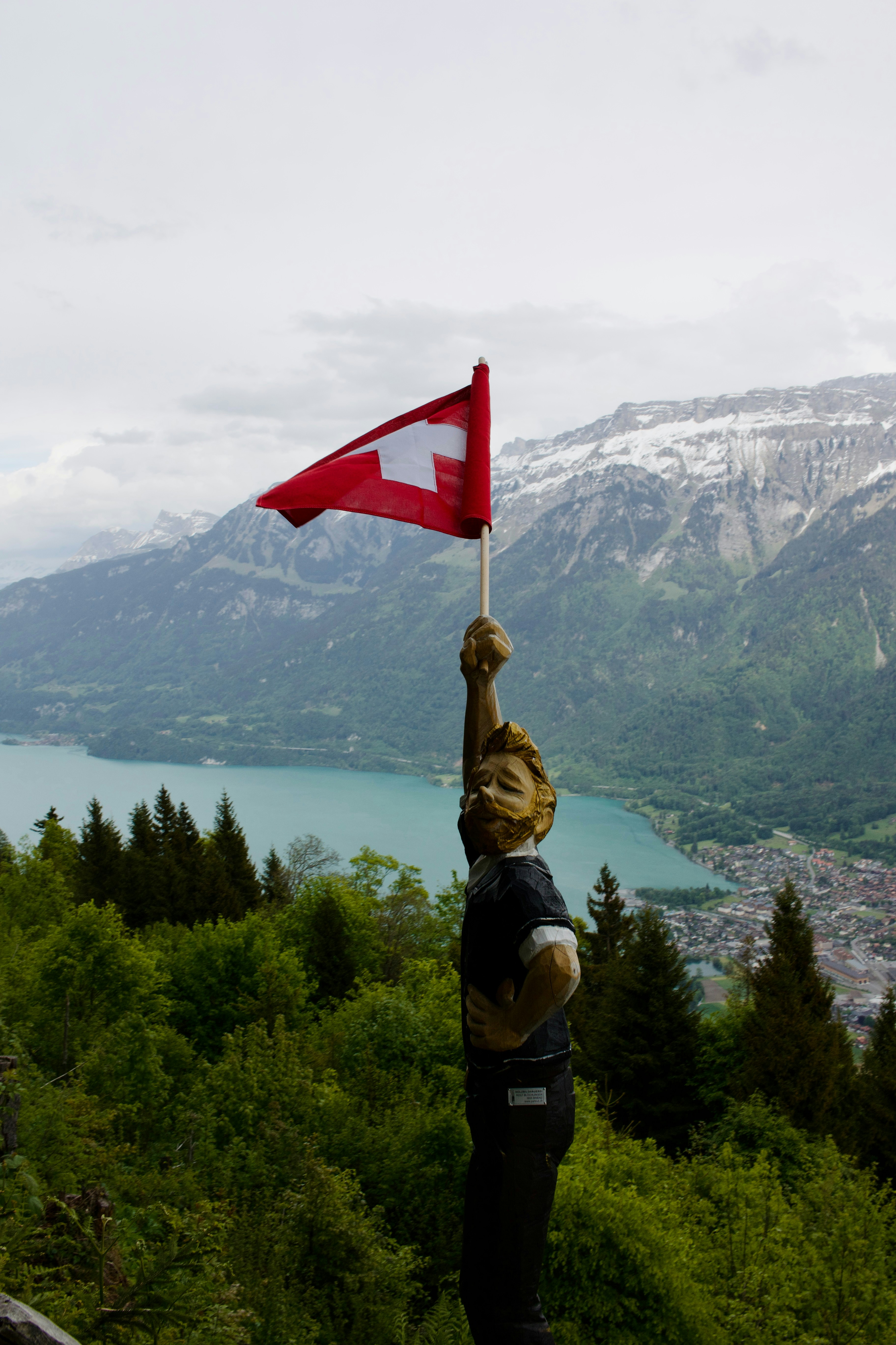 Flag of Freedom Rises Over Alpine Valley