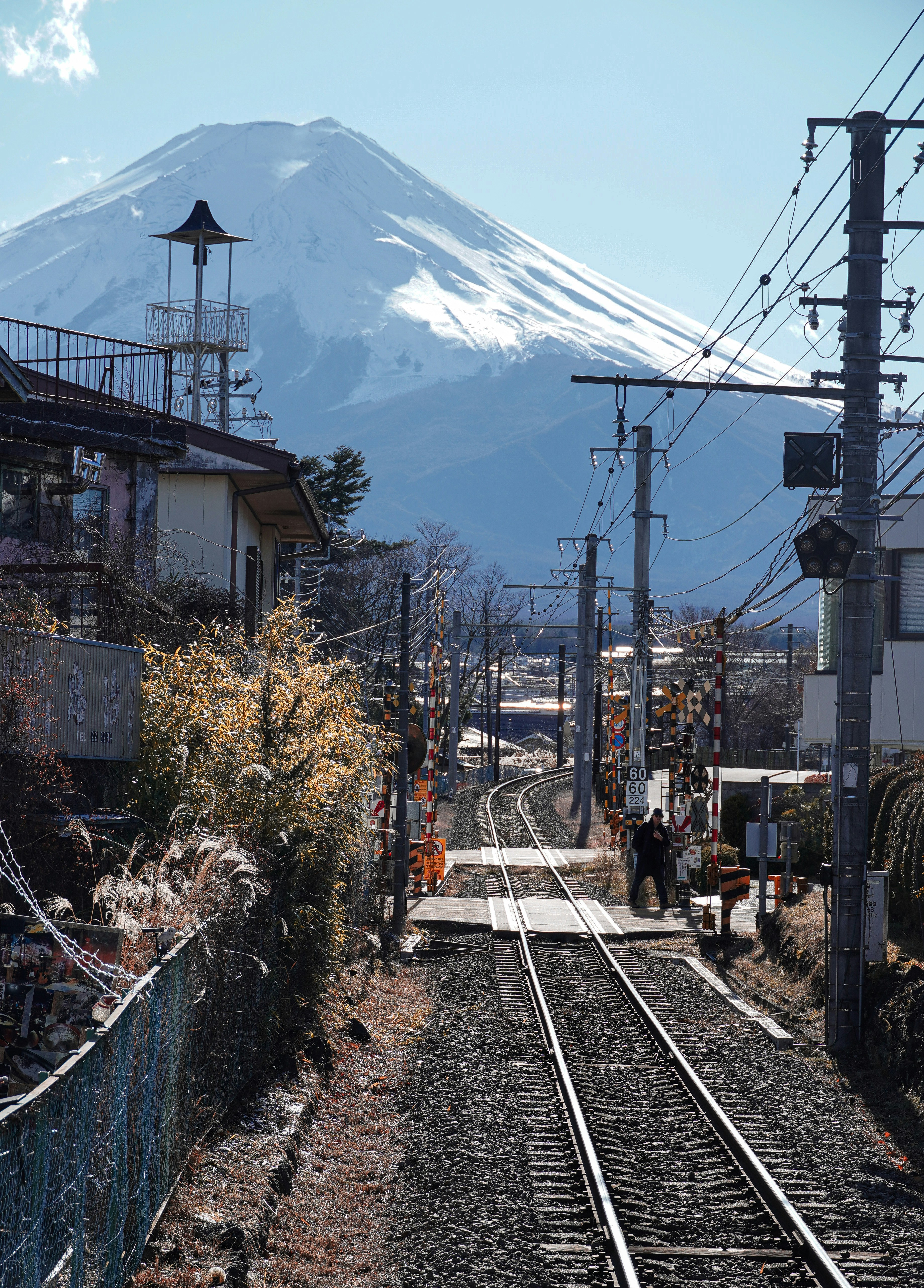 Rails Toward Mount Fuji: A Quiet Train Scene into Snow-Clad Peaks