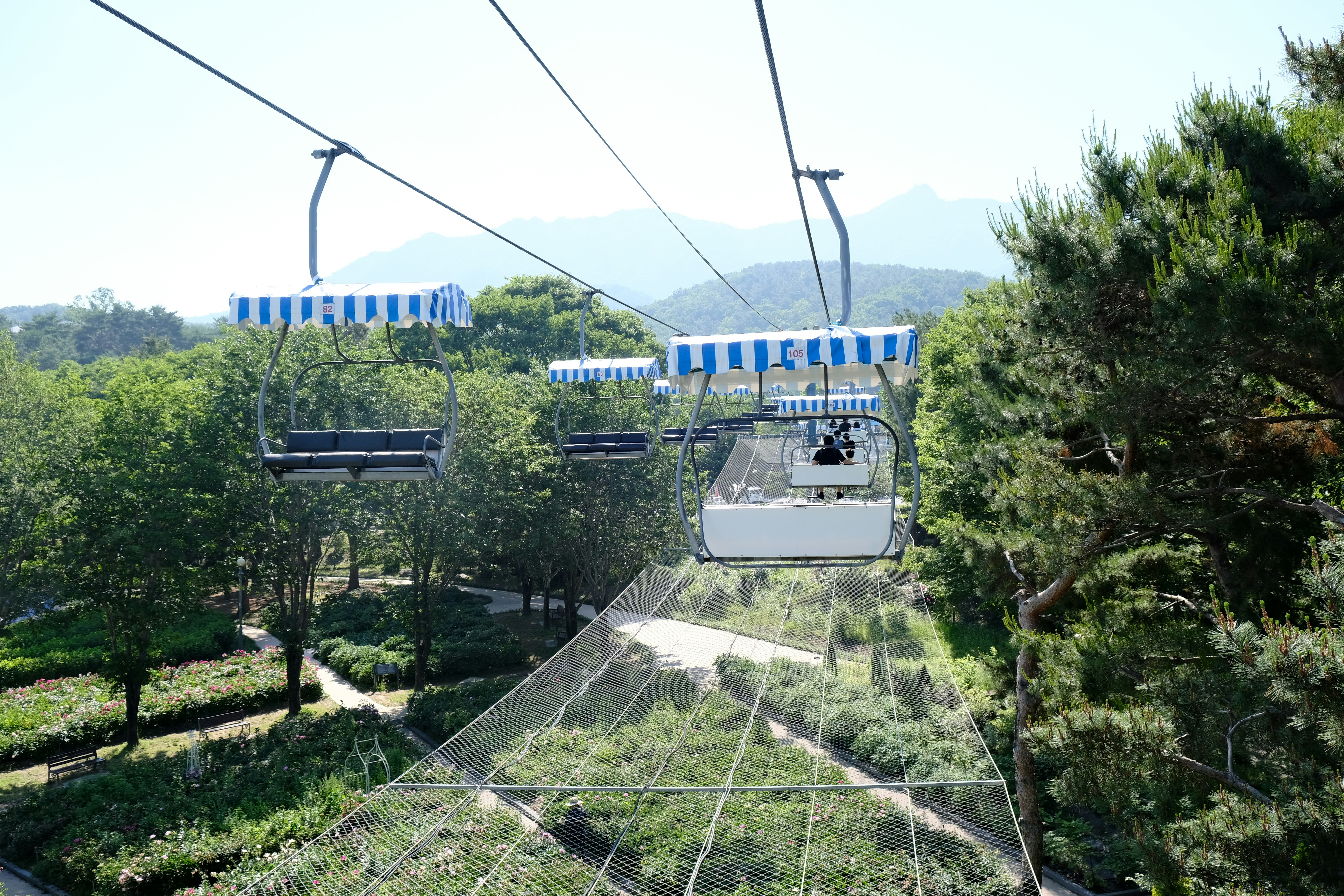 Cable Car Ascent over a Lush Valley