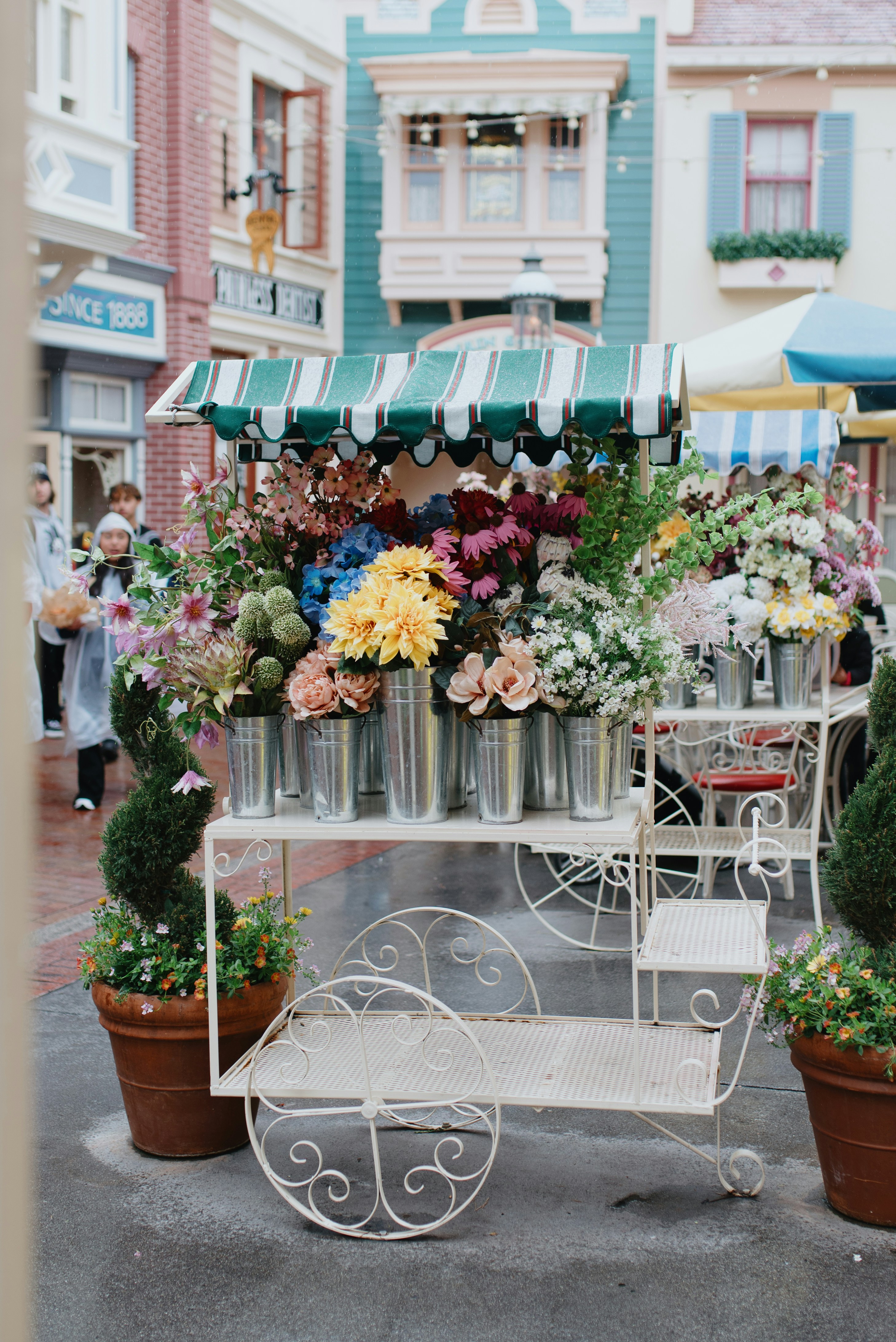 Bouquet Cart on a Quaint Market Lane
