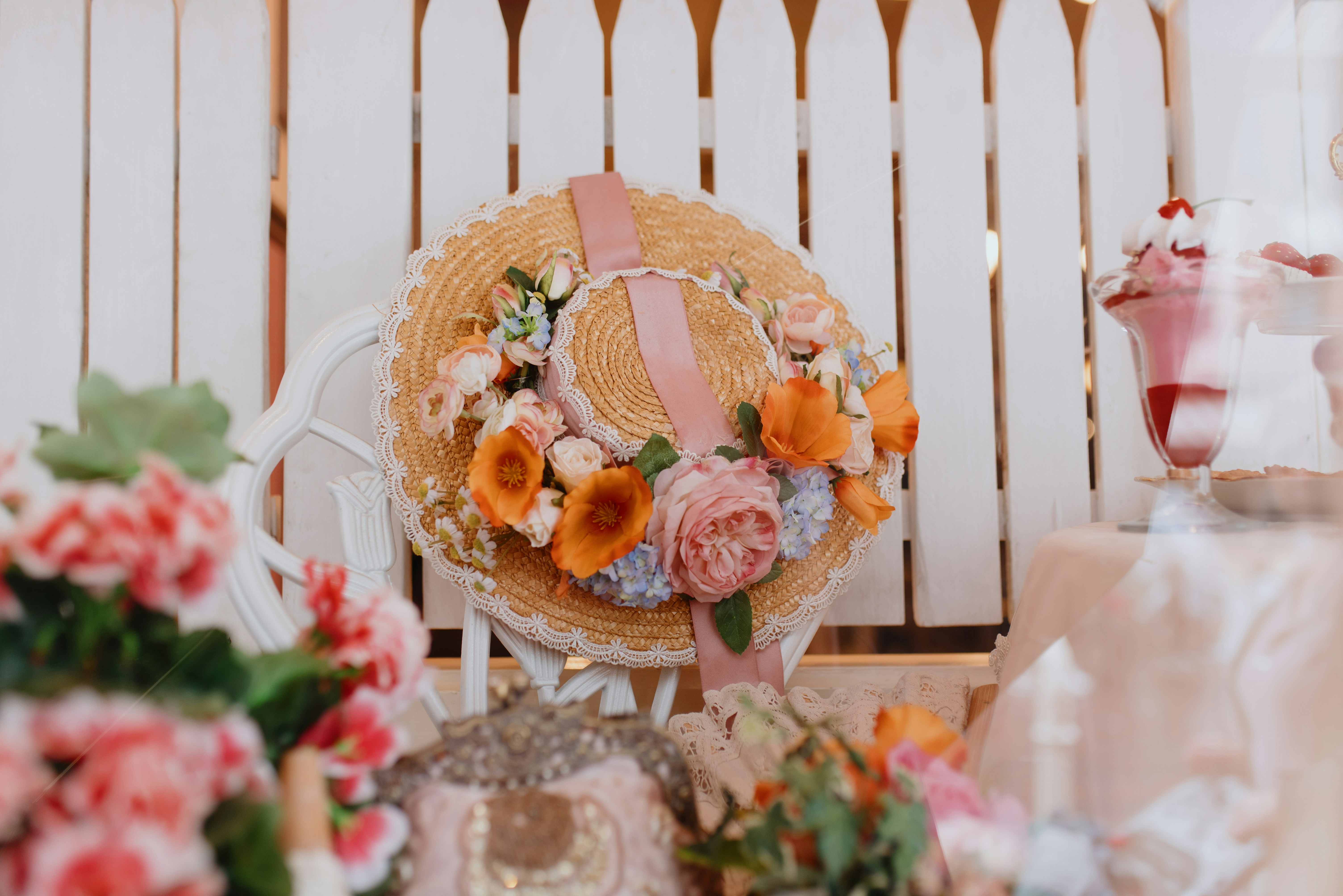 Floral Hat Tableau: Still Life of Straw and Petals