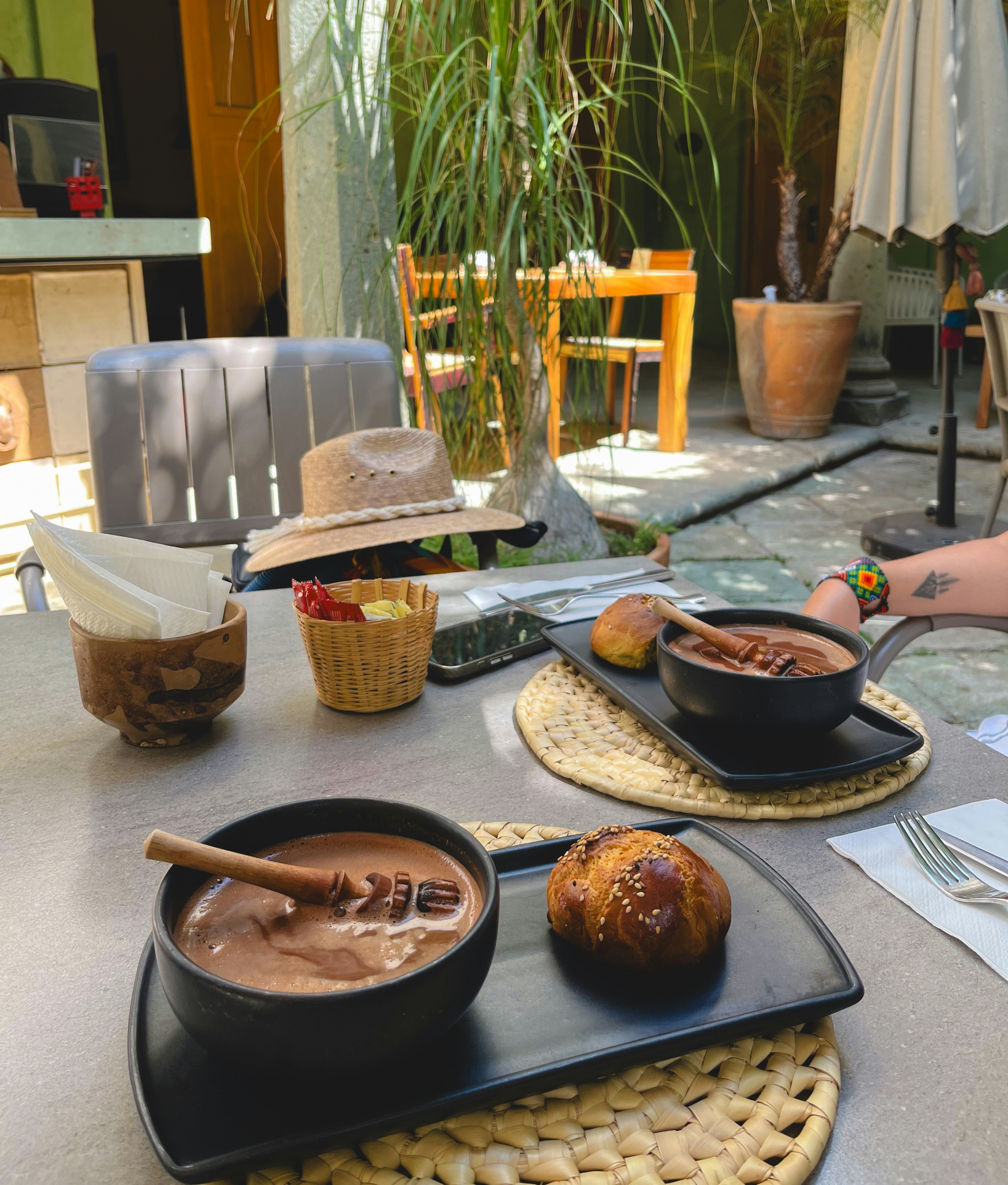 Afternoon Molten Cocoa: Charred Creams and Pastry on a Rustic Table