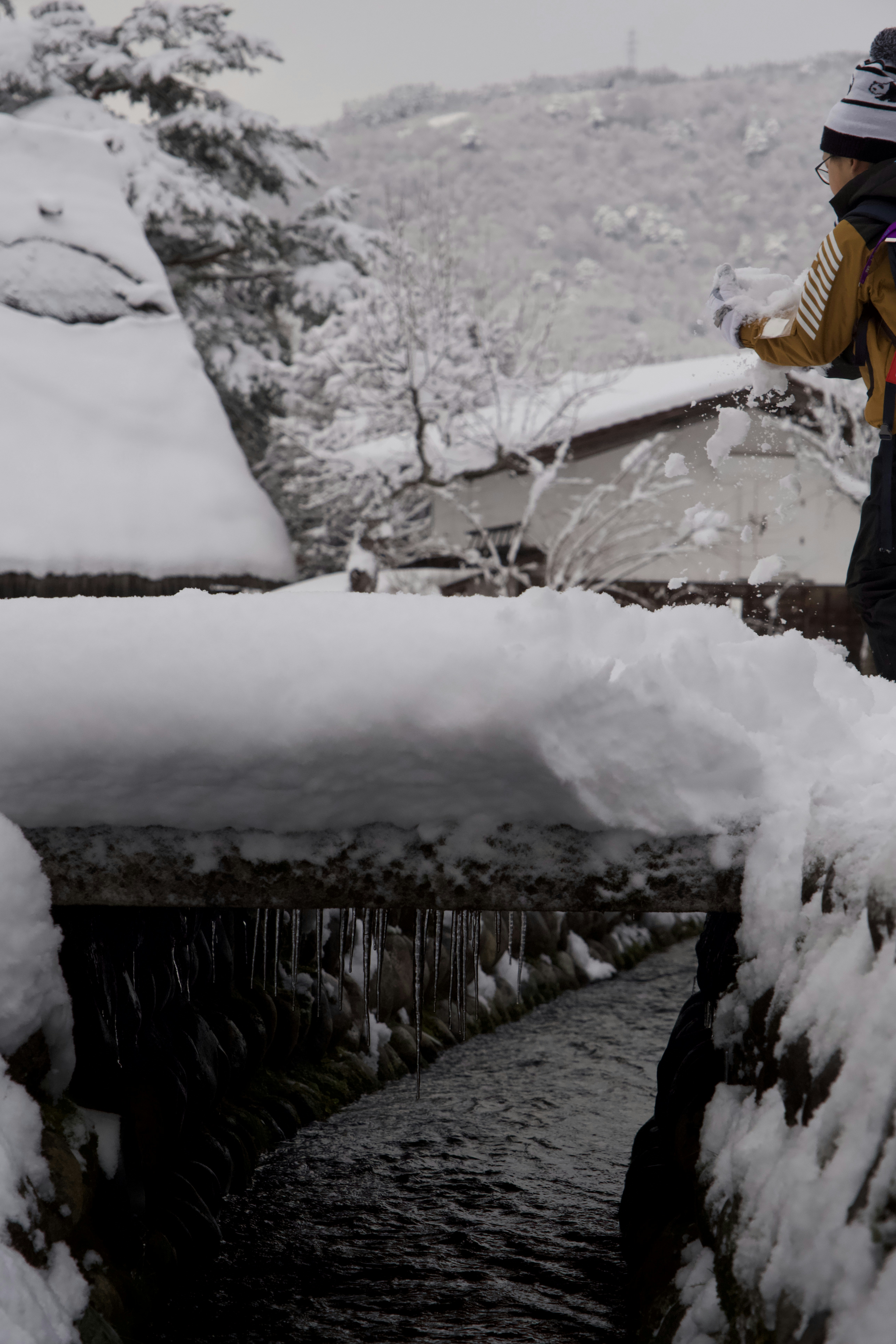 Snow Bridge Gesture: A Portrait on the Snow-Borne Walkway
