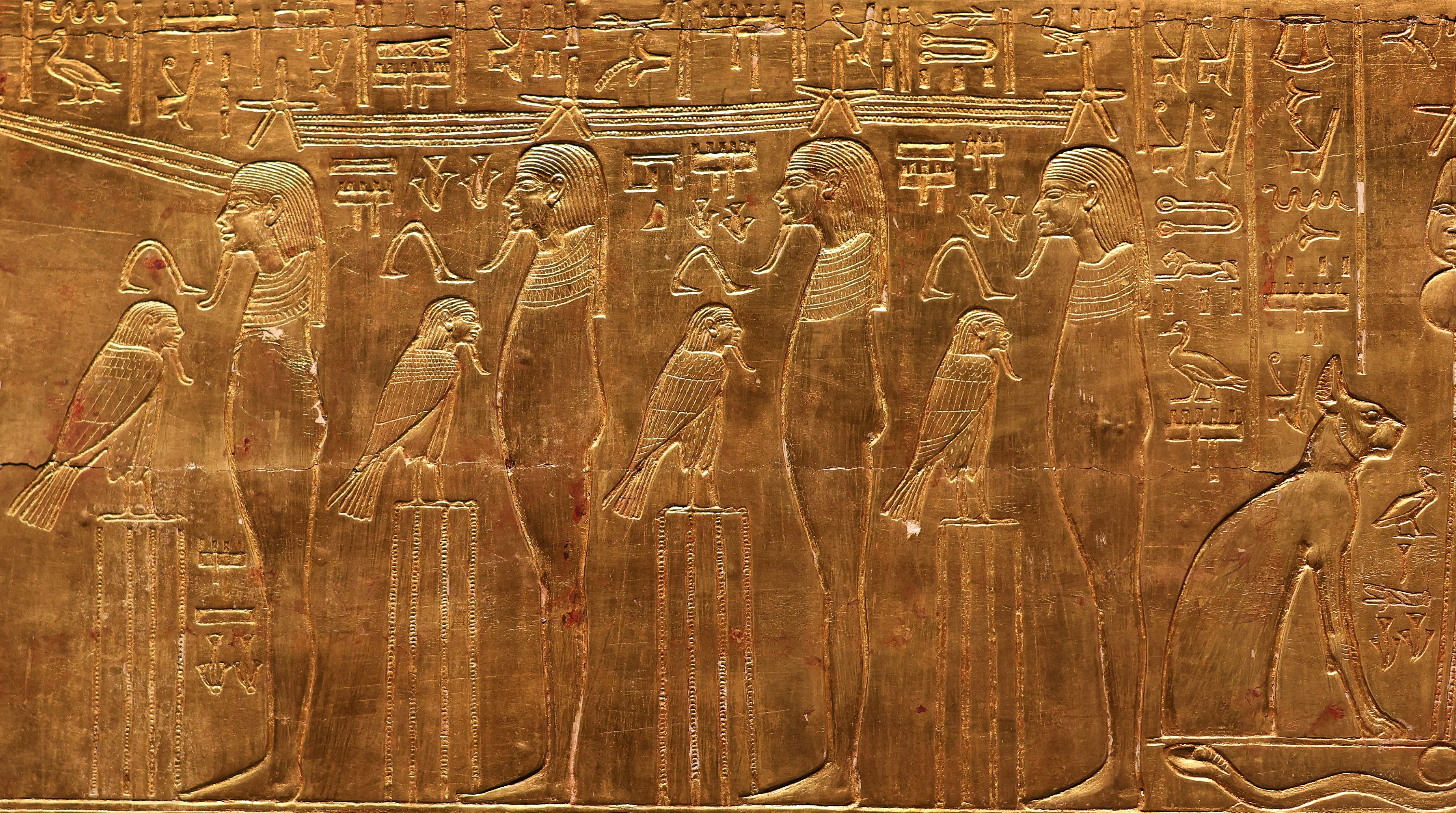 Row of Ankh-Shaped Scribes: A Frieze of Standing Figures before a Cat