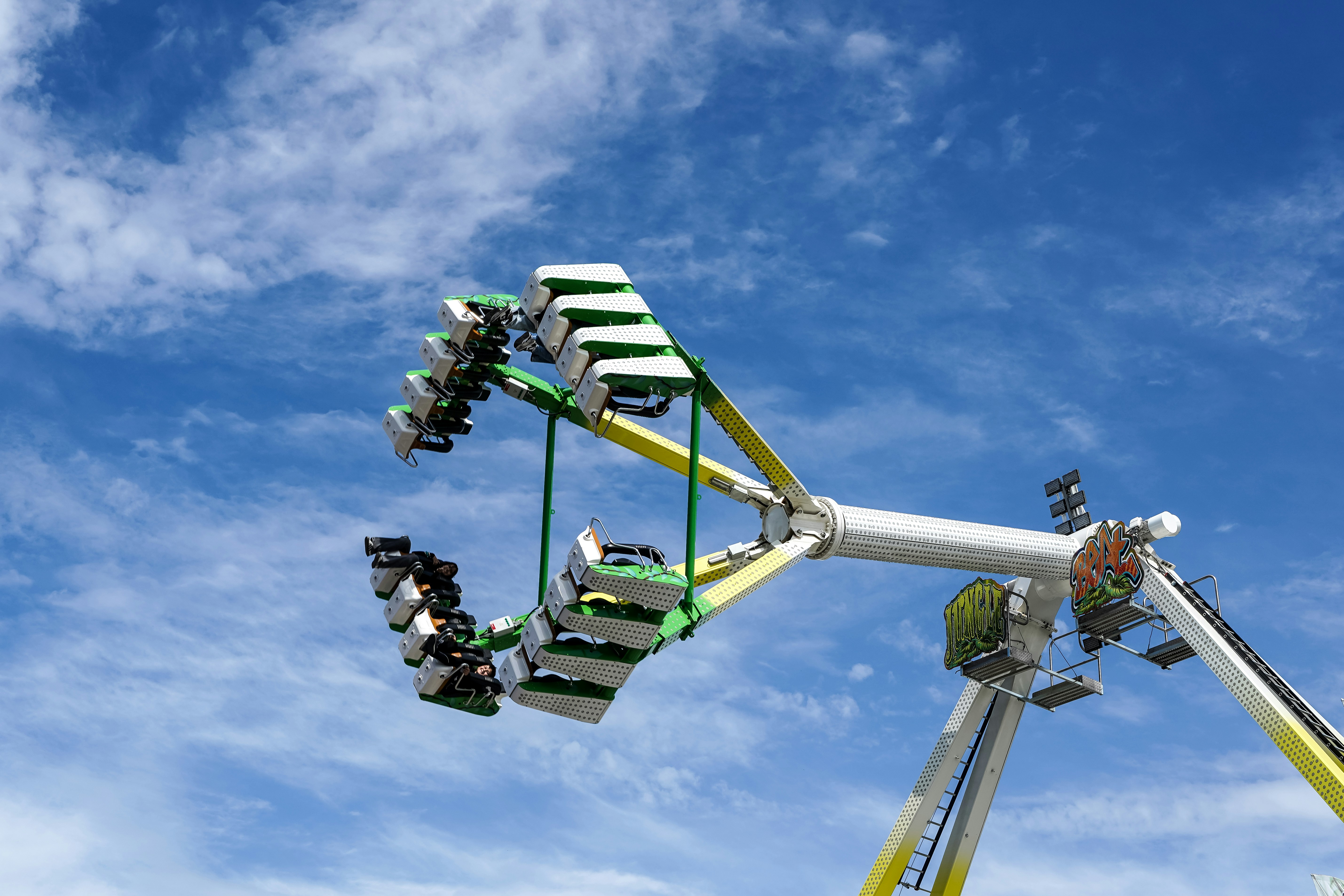 Skyward Thrill: The Green Serpent Carried by a Sunlit Crane