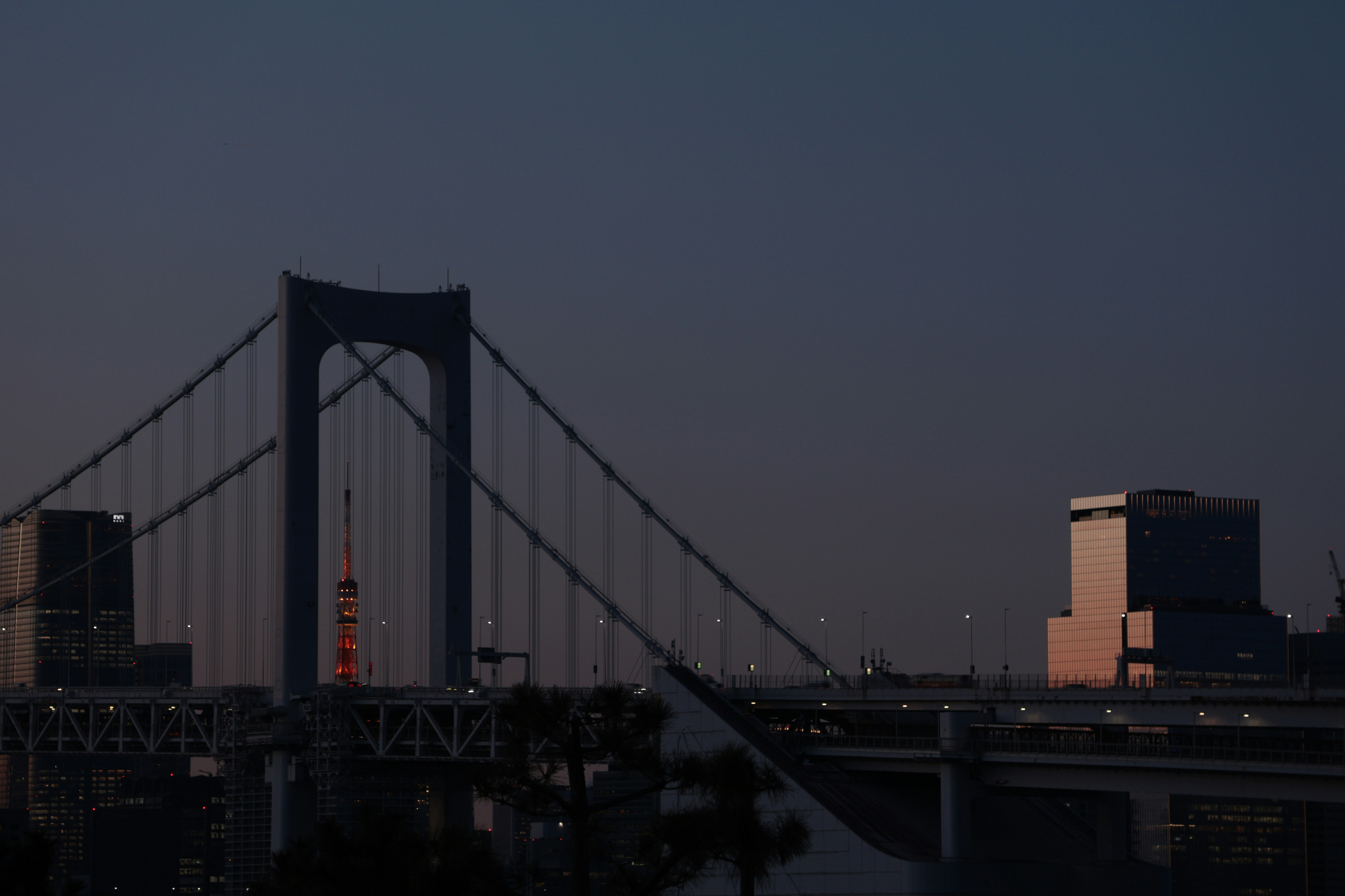 Silhouette of a Suspended Skyline at Dusk
