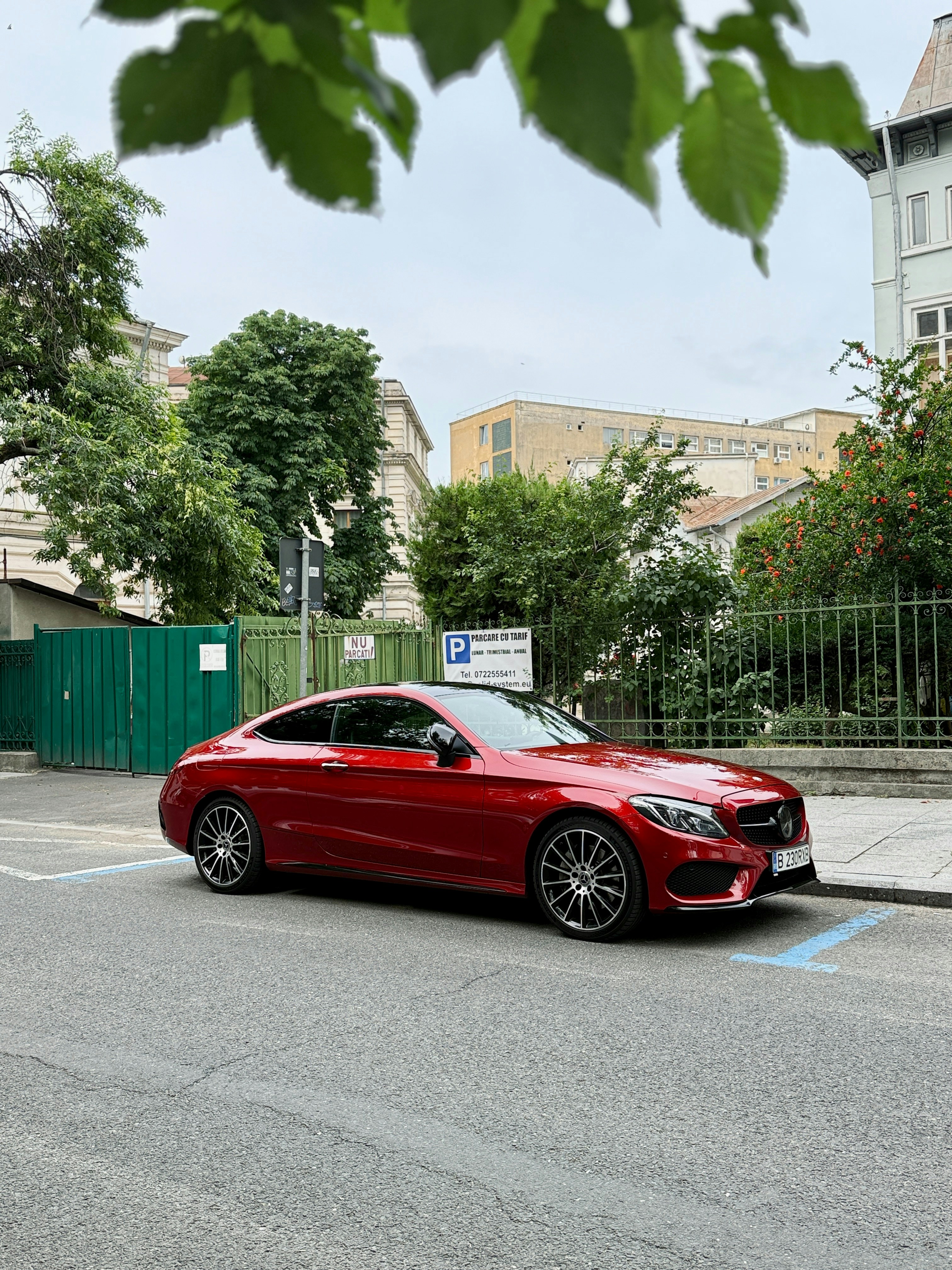Red Sculpted Motion: A Sport Coupe Gracing a City Street