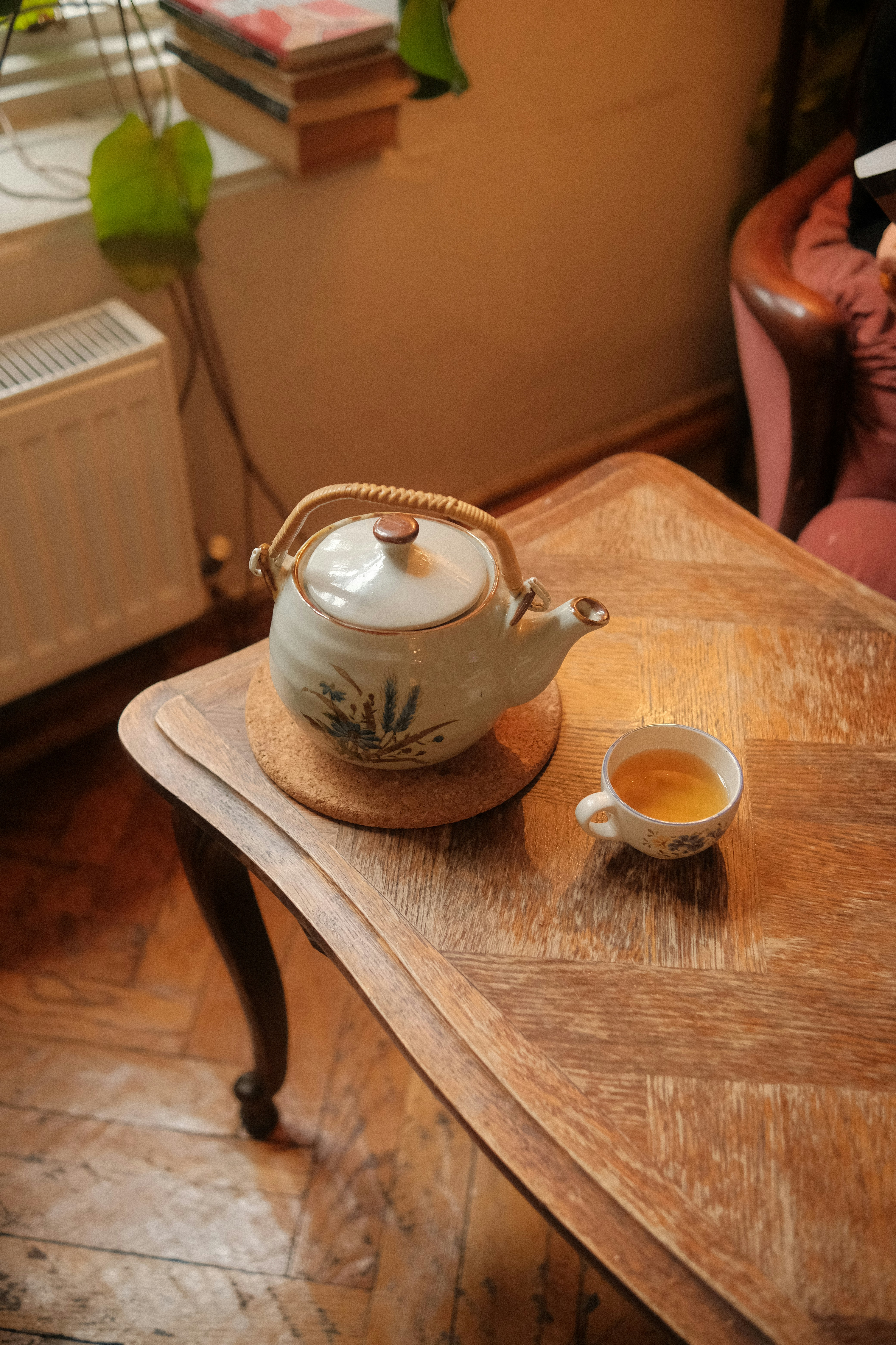 Tea Scene on a Worn Wooden Table