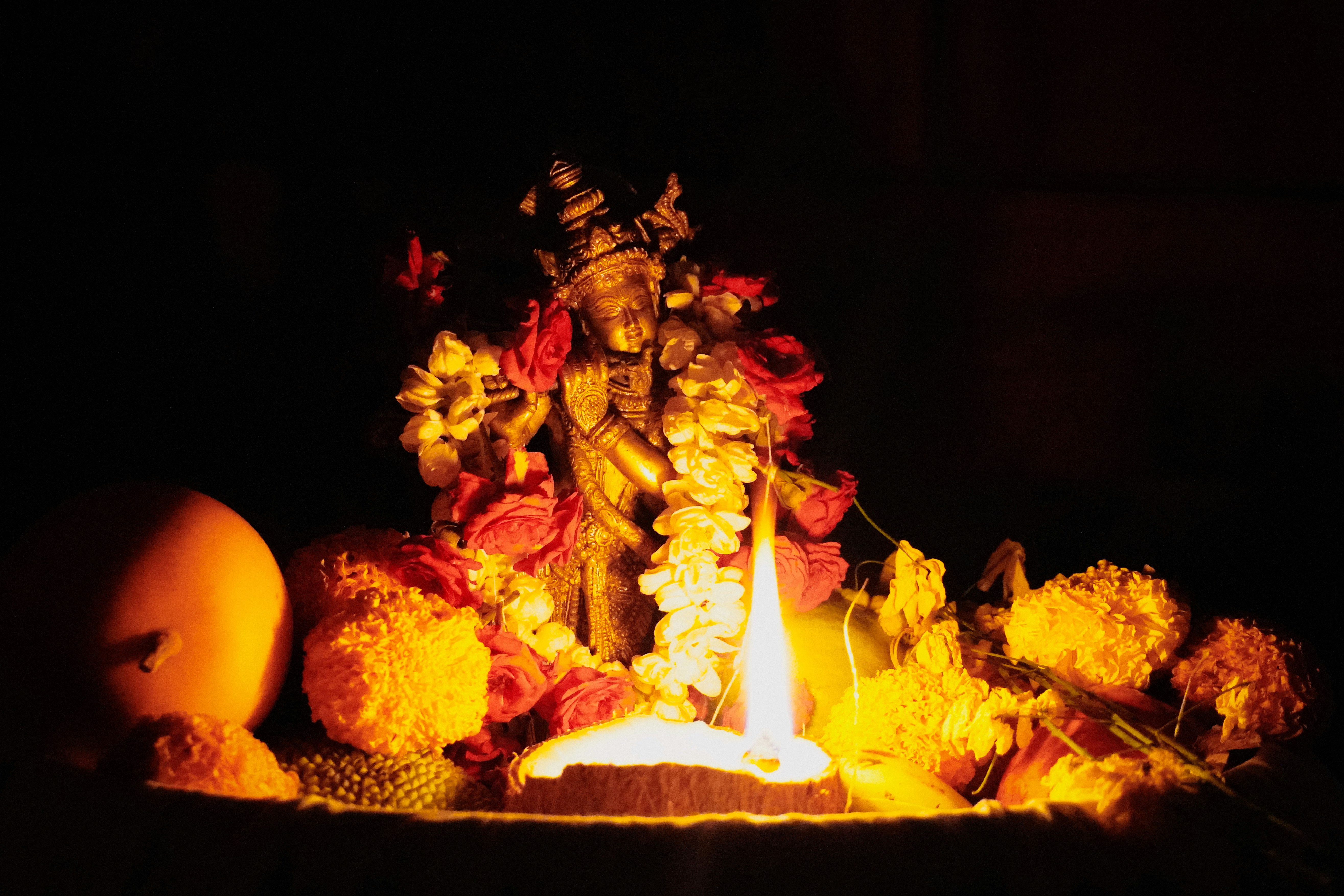 Flamelit Offerings: A Quiet Shrine of Color and Candlelight