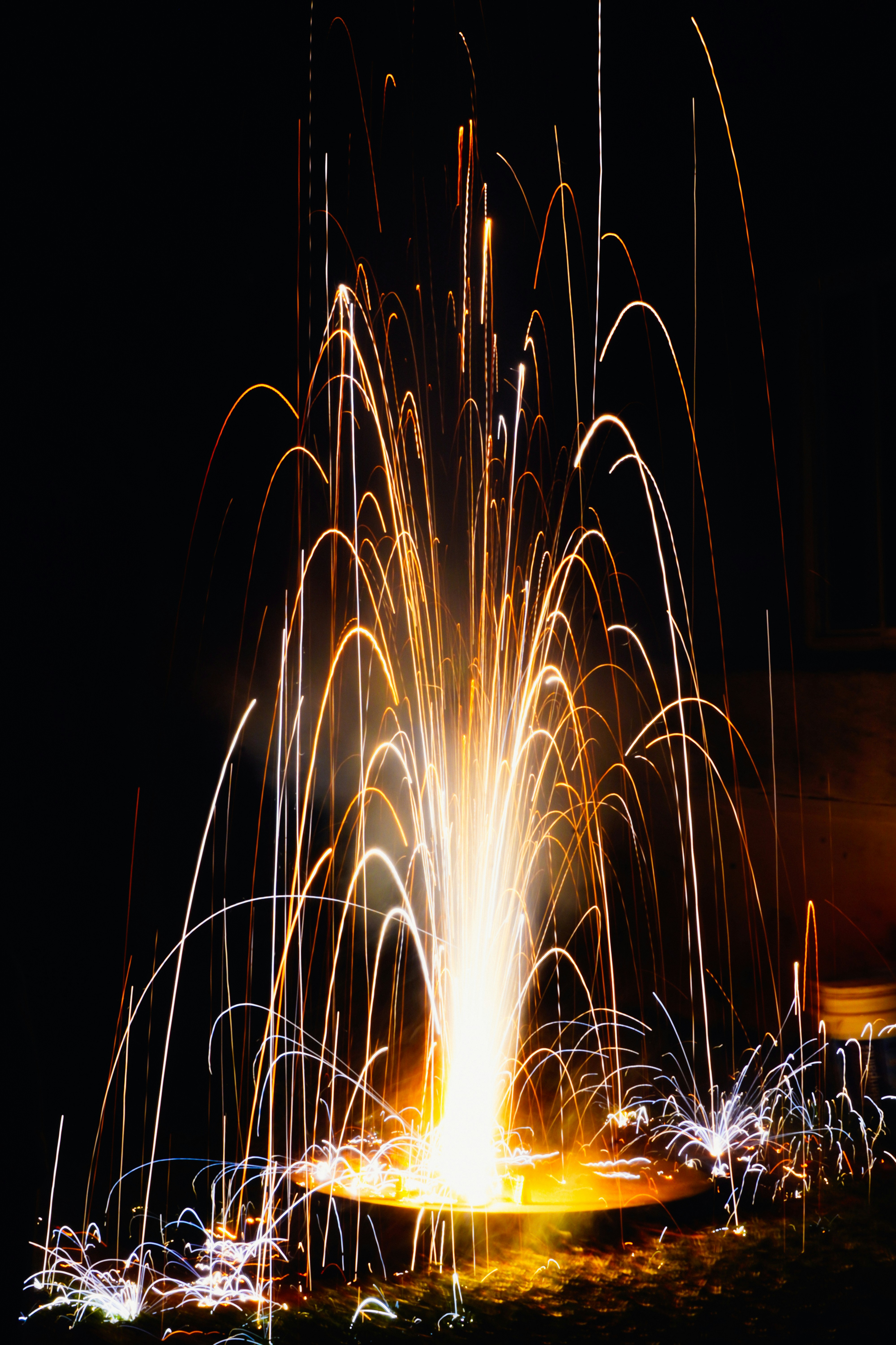 Fiery Cascade from Ground-Level Sparkler Fountain