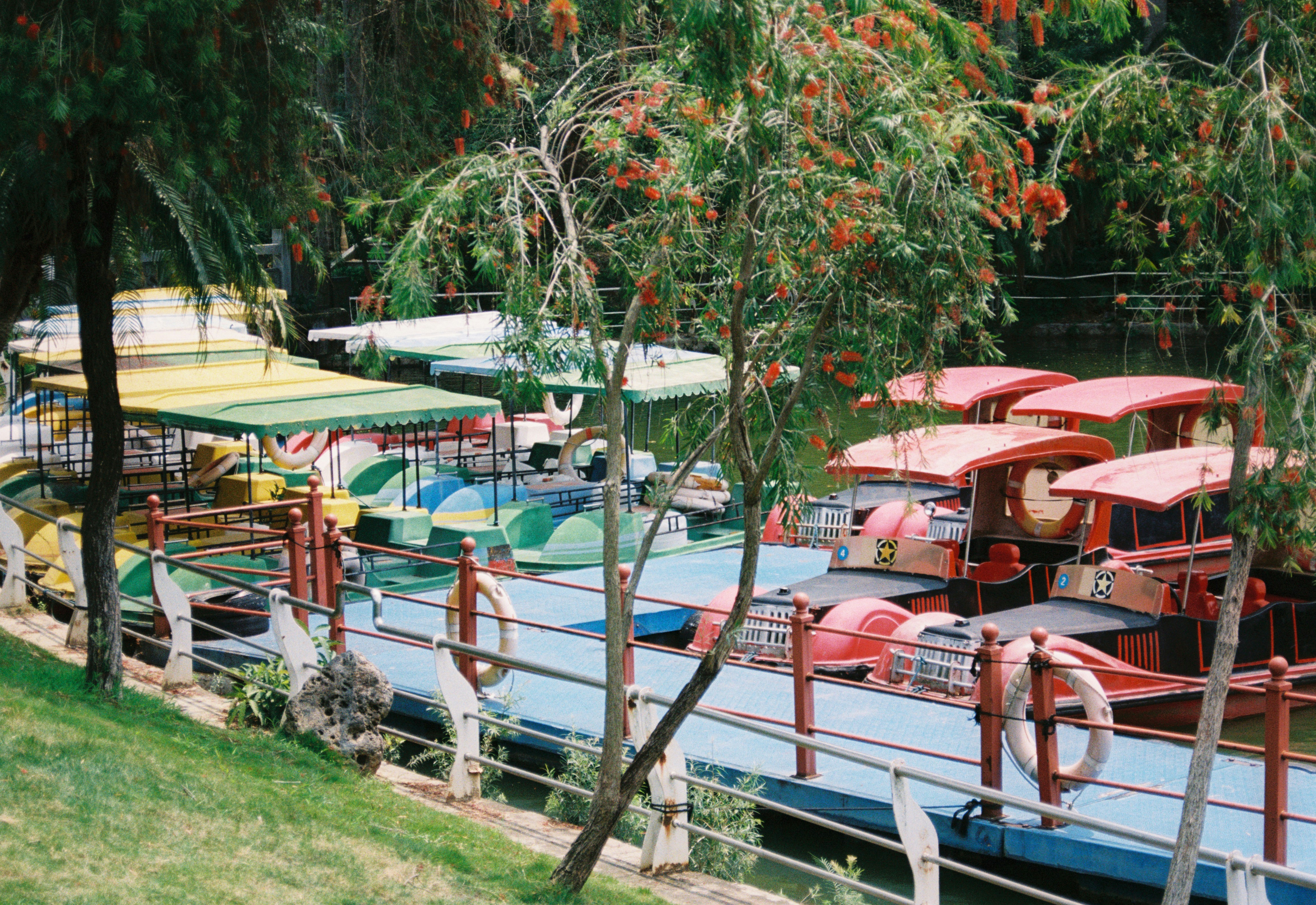 Colorful Boats at the Riverside Dock
