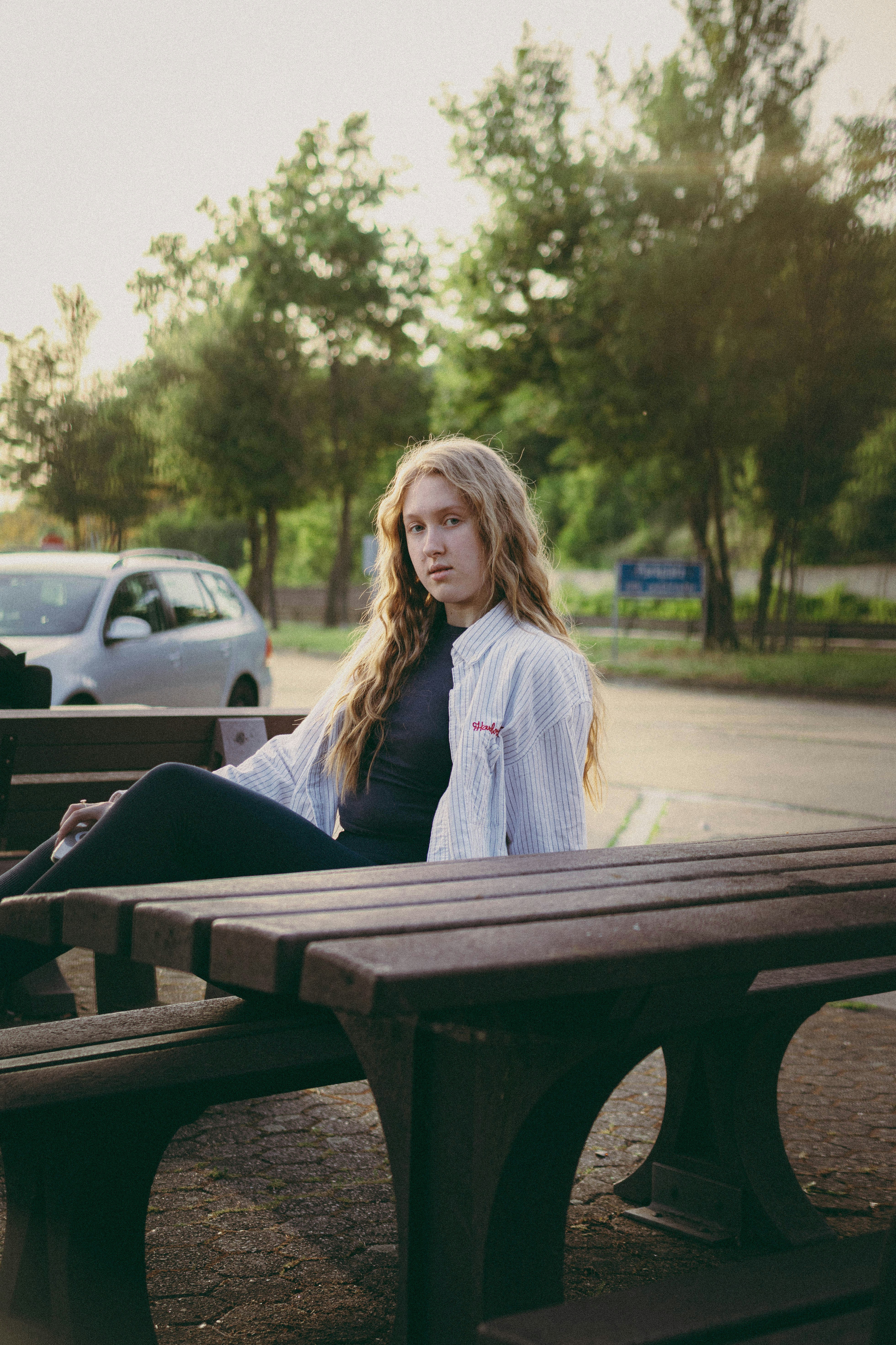 Portrait on a Quiet Park Bench at Golden Hour