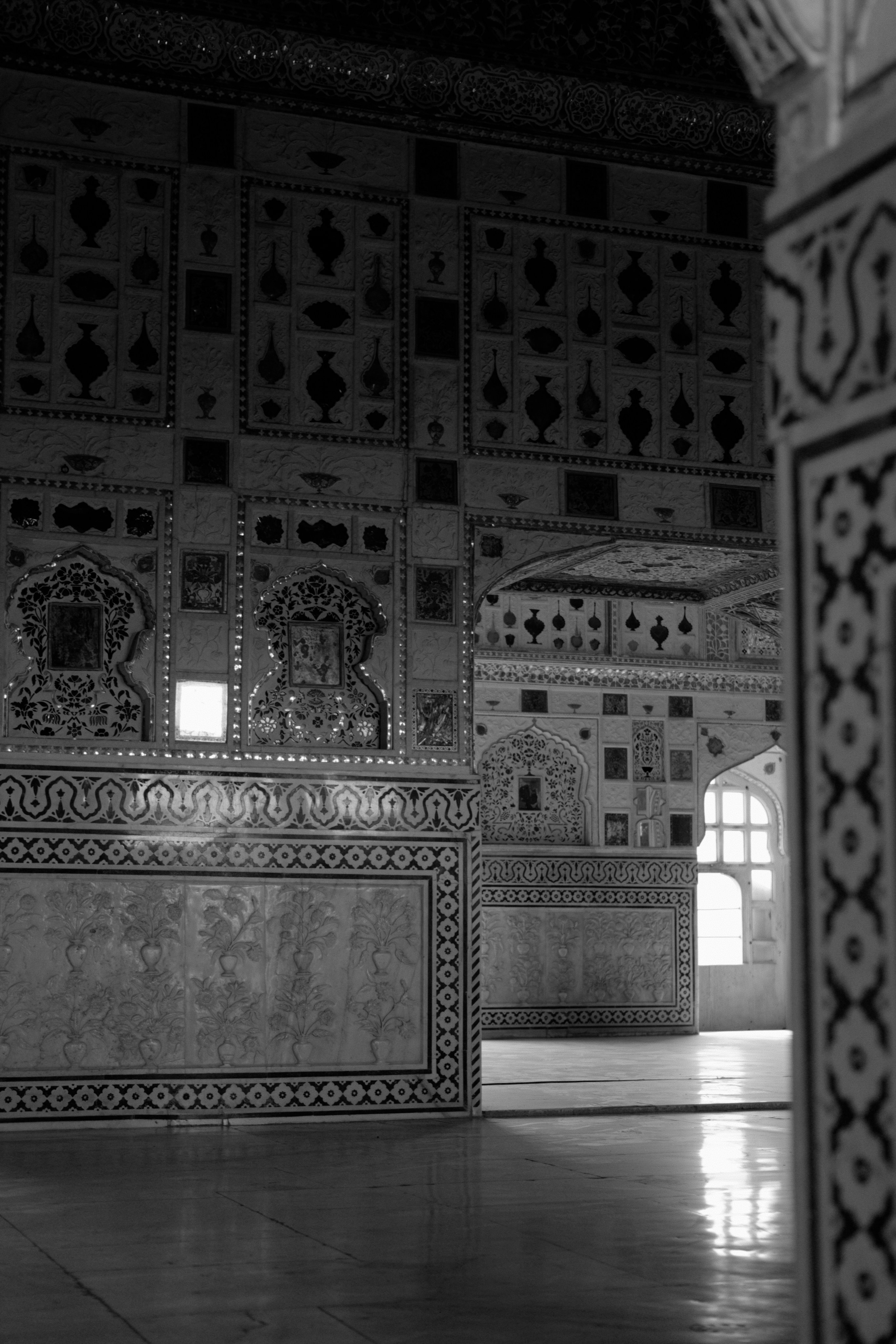 Light Through Ornamental Carvings: An Interior of Quiet Geometry