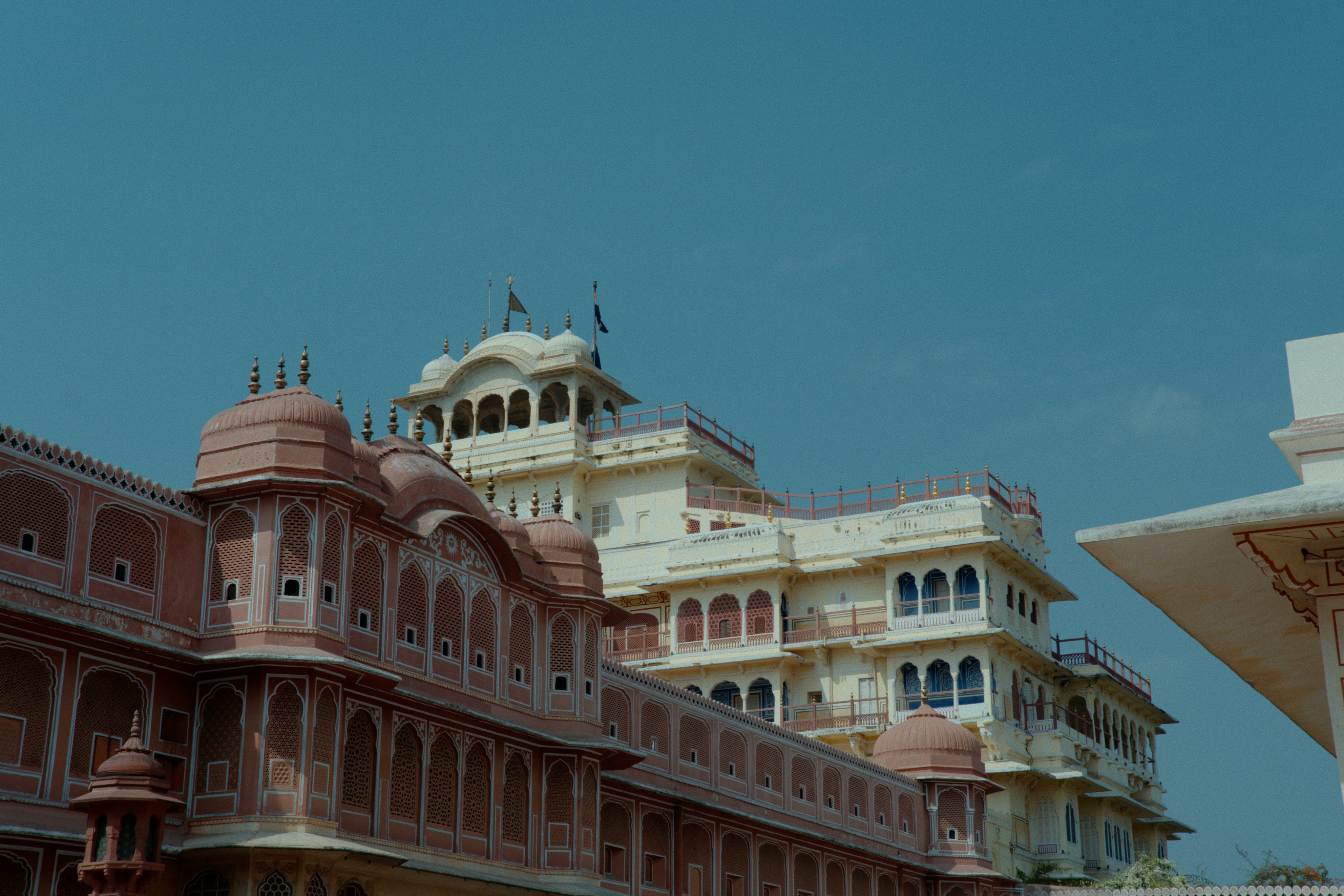 Sunlit Rajput Facades Rising Over a Blue Sky