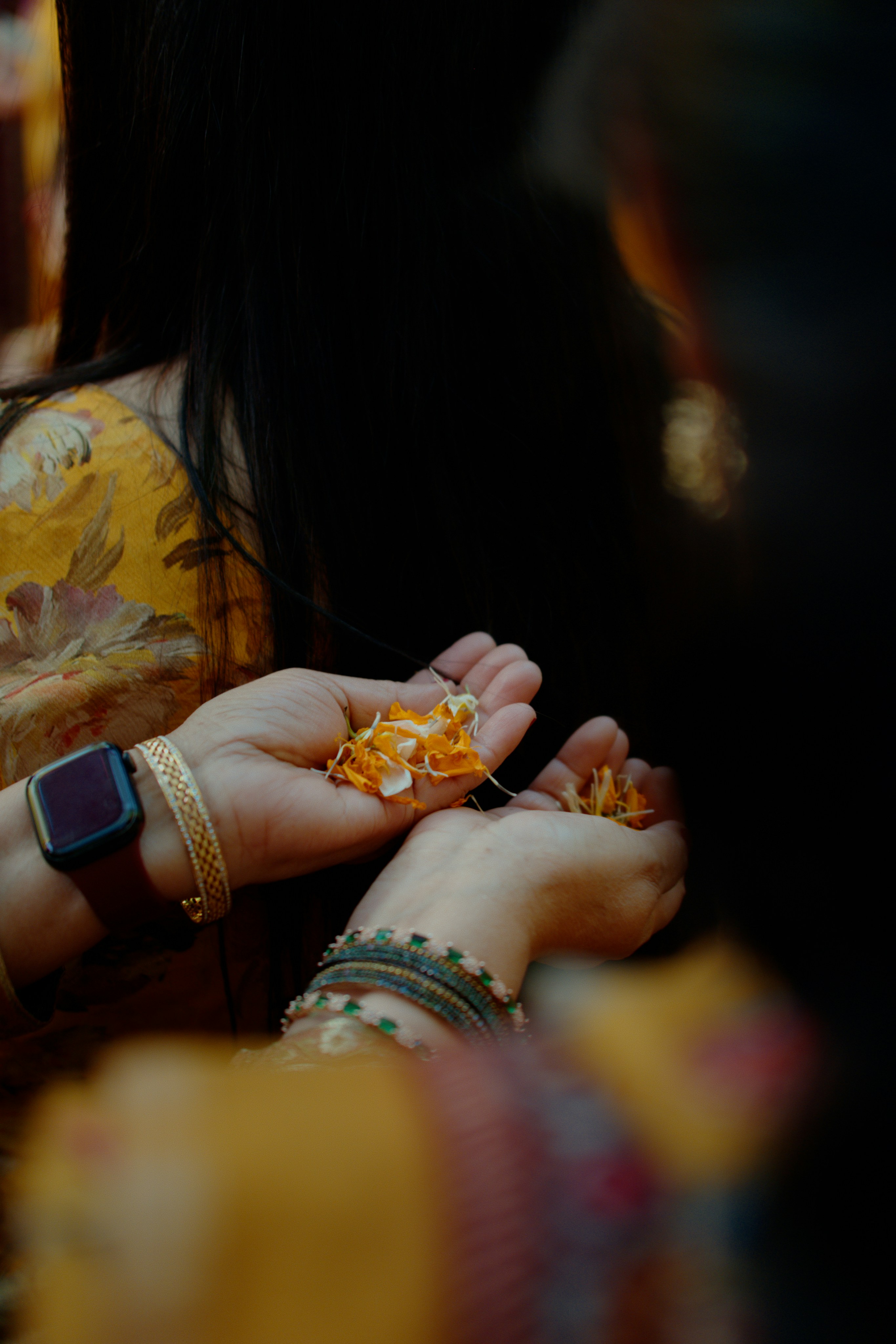Handswept petals: a quiet gesture in sunset hues