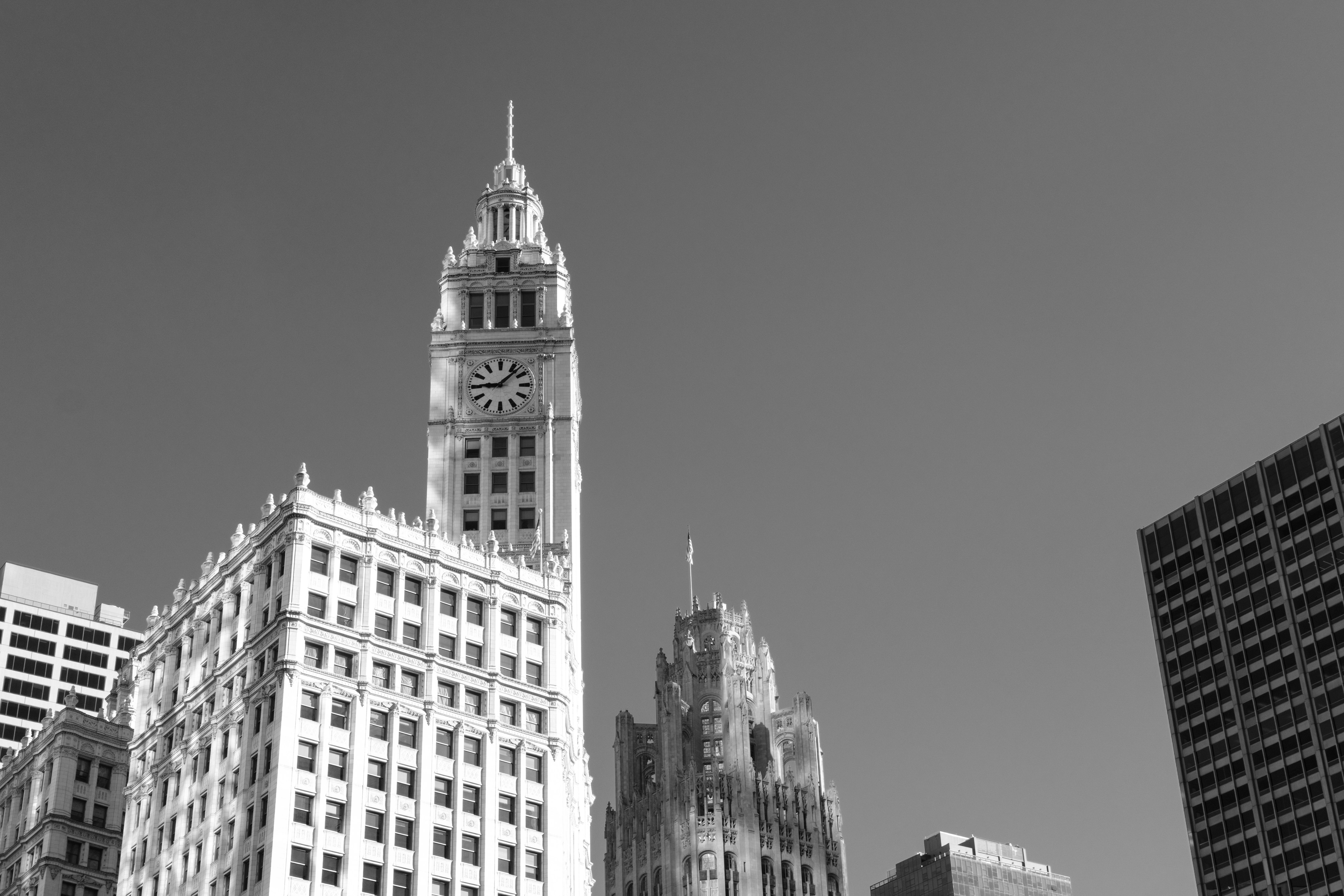 Clocktower Crowned by Steel: A Mono Skyline
