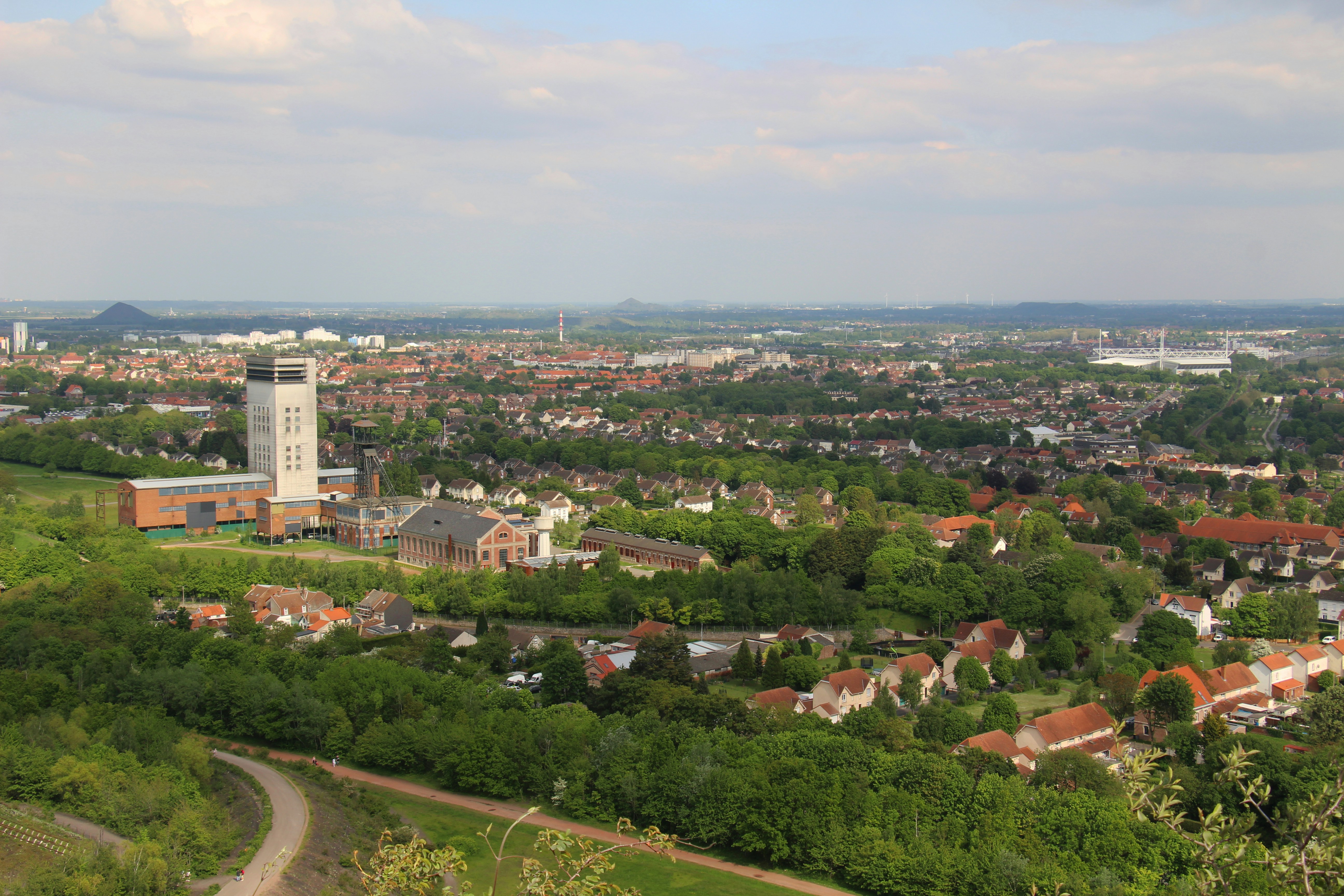 Aerial Panorama: Clouded Sky Over a Quiet European Town