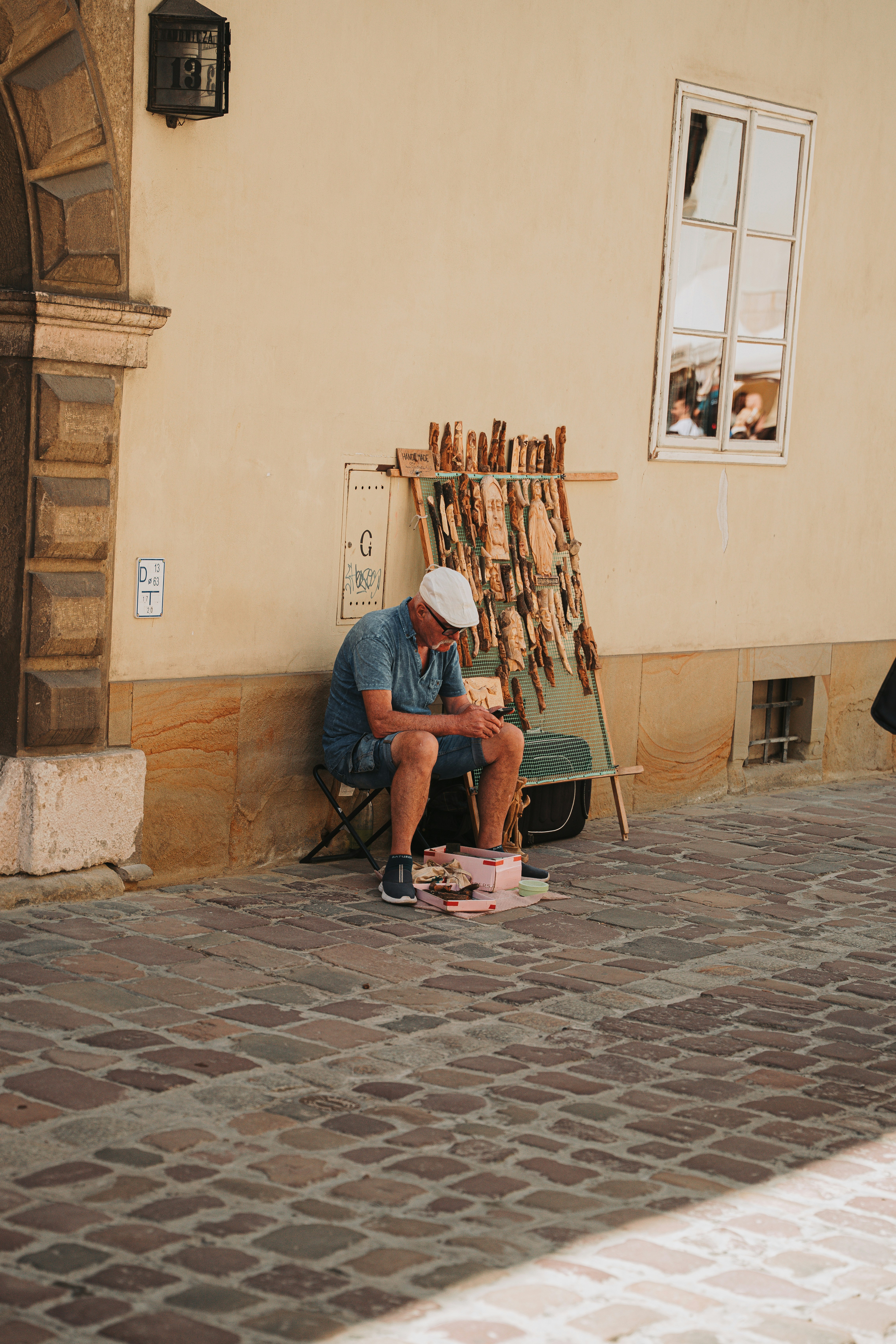 Street Vendor in Warm-Toned Square