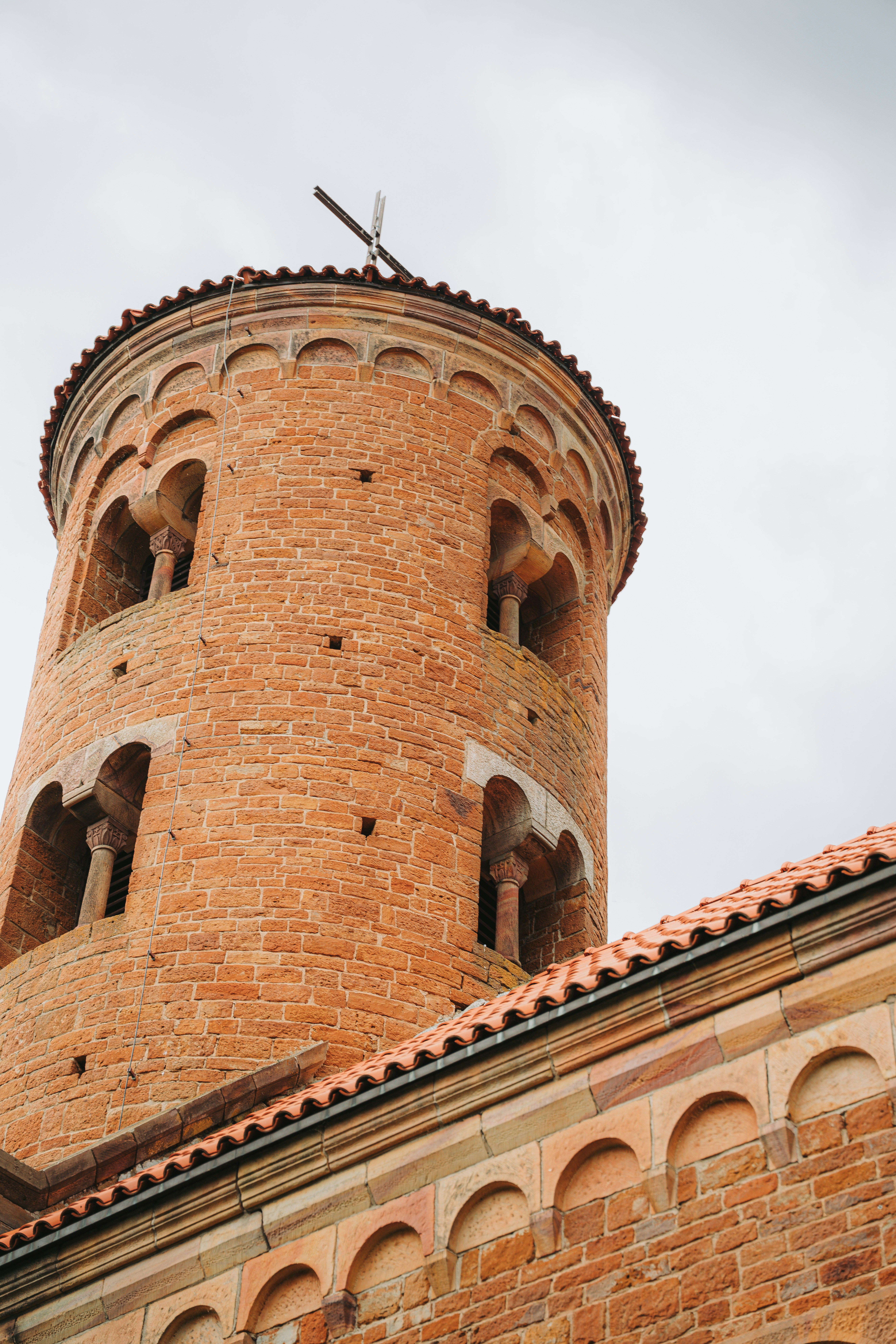 Red Brick Turret Reaching Toward the Sky