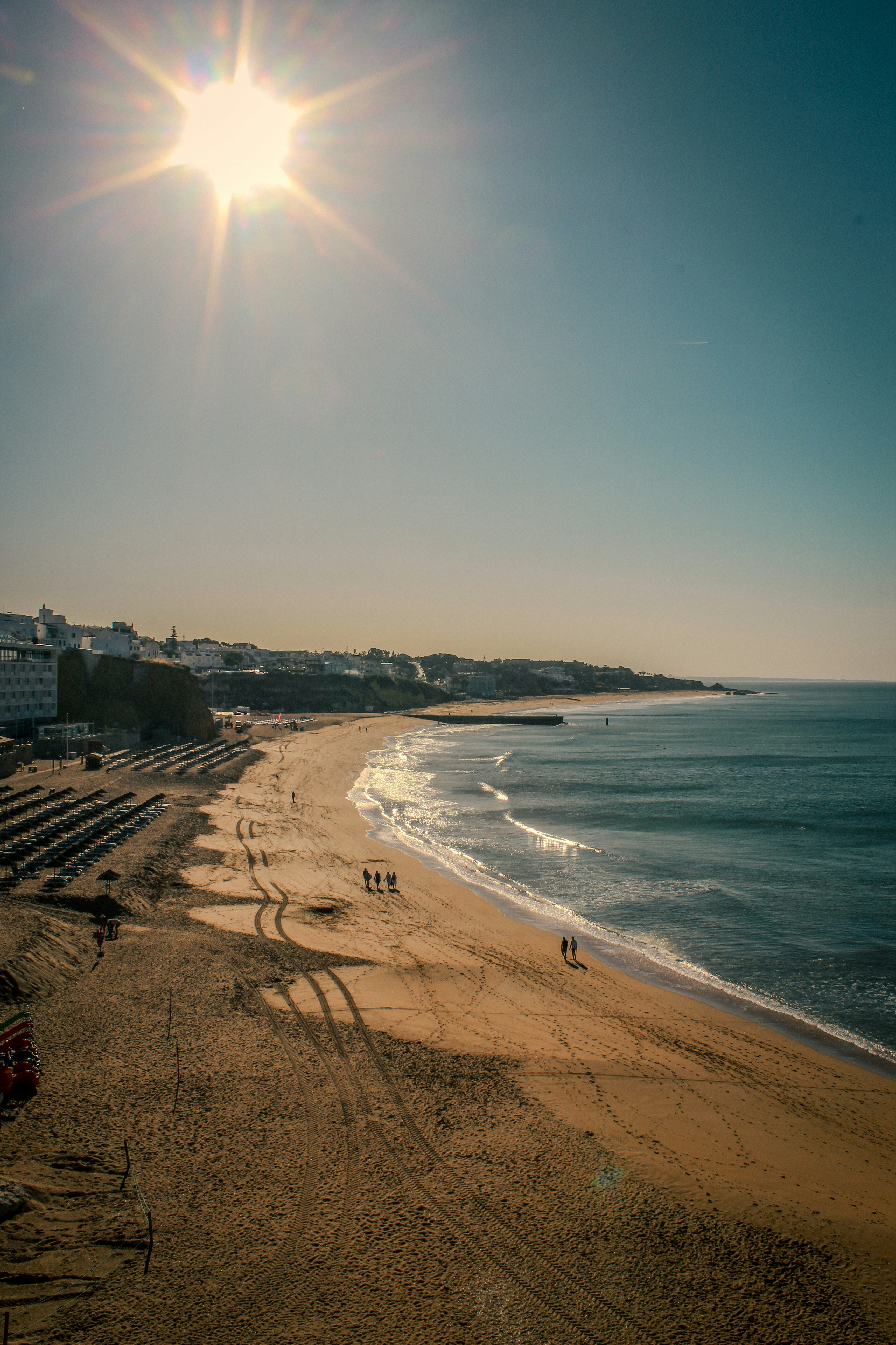 Sunlit Curves: A Quiet Beach Stretch Under an Expansive Sky