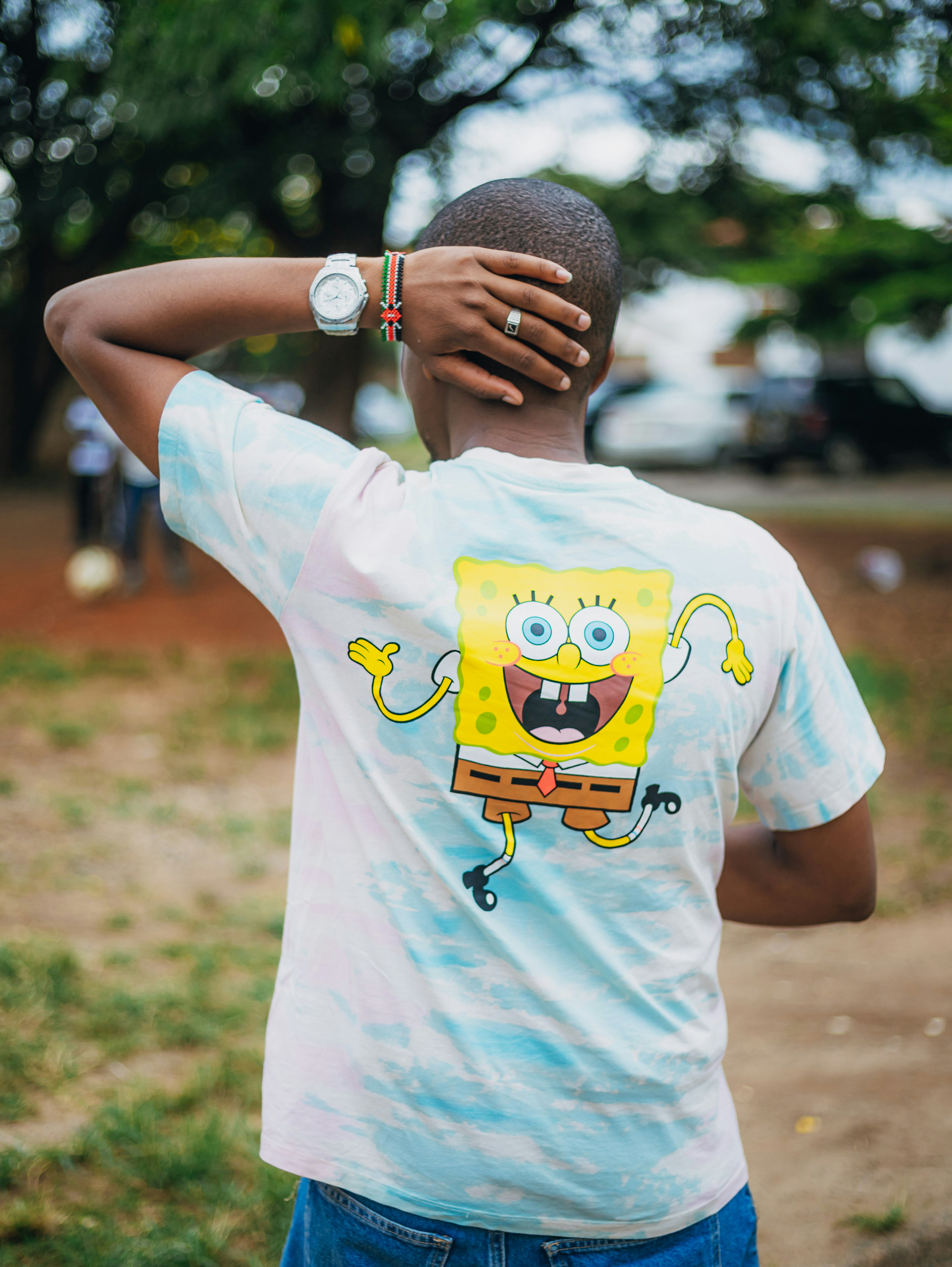 SpongeBob on the Back: A Casual Moment in the Park